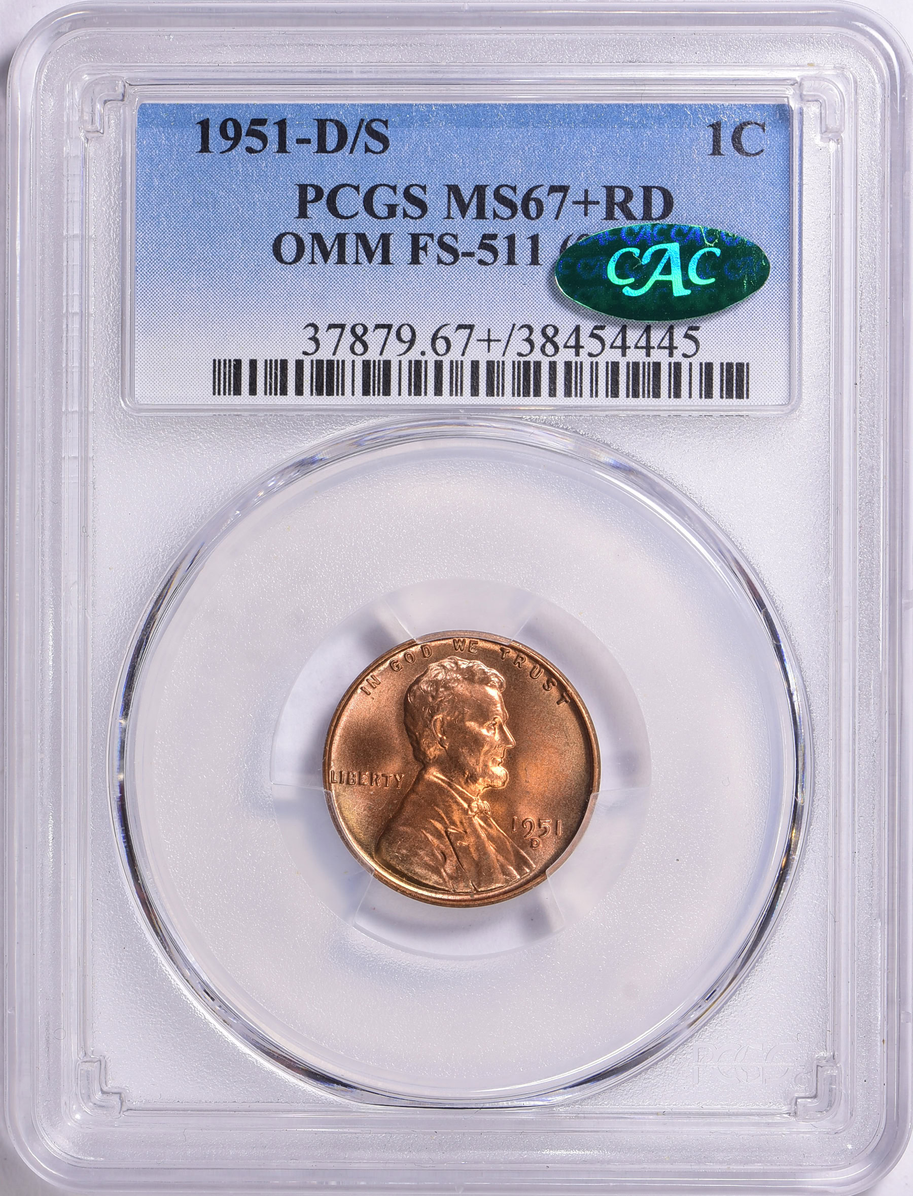 1951-D/S Lincoln Cent Over Mintmark FS-511 (021.5) PCGS MS-67+ RD (CAC Green) (Item 1575522 ...