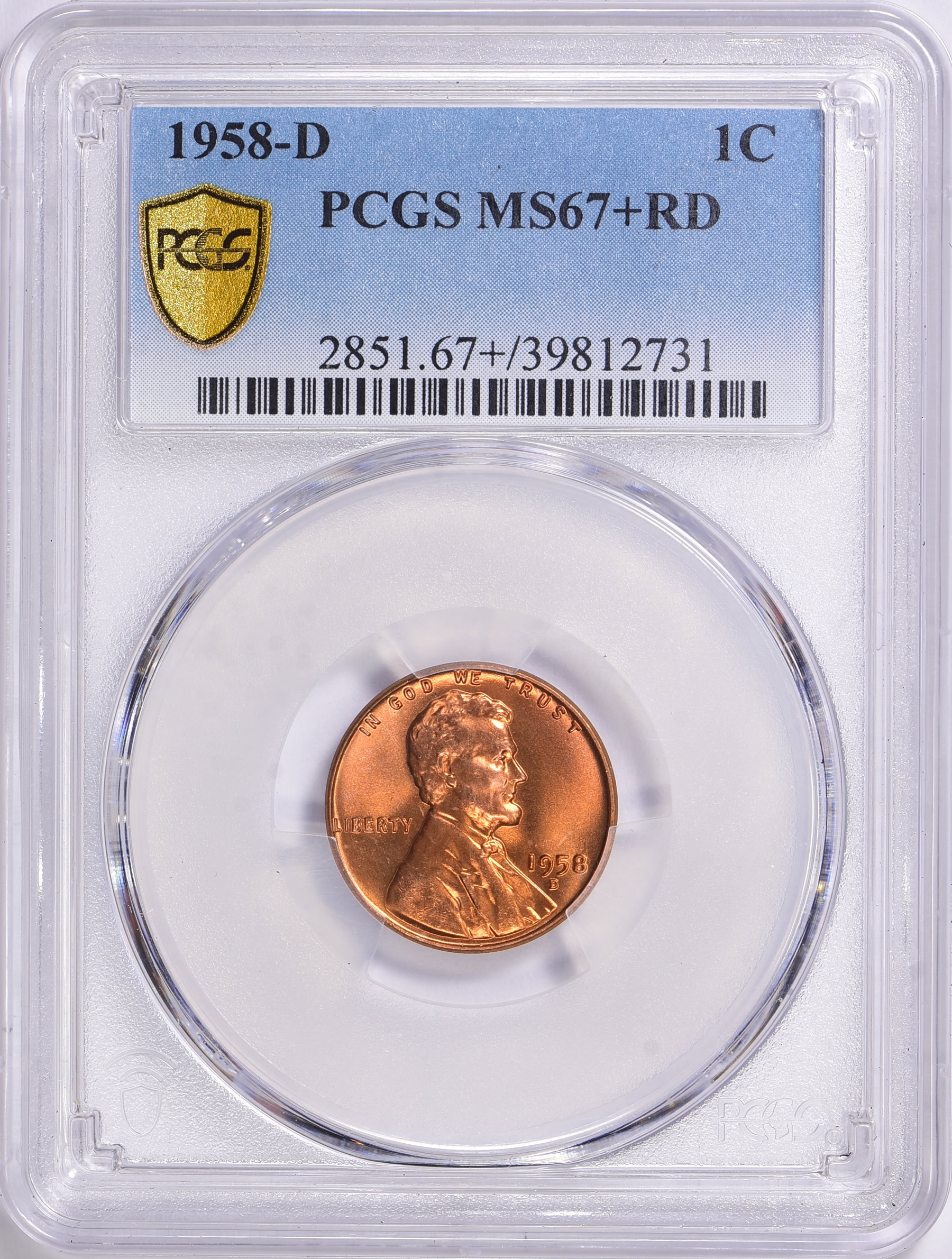 1958-D Lincoln Cent PCGS MS-67+ RD (Item 1575550) | GreatCollections Coin Auctions