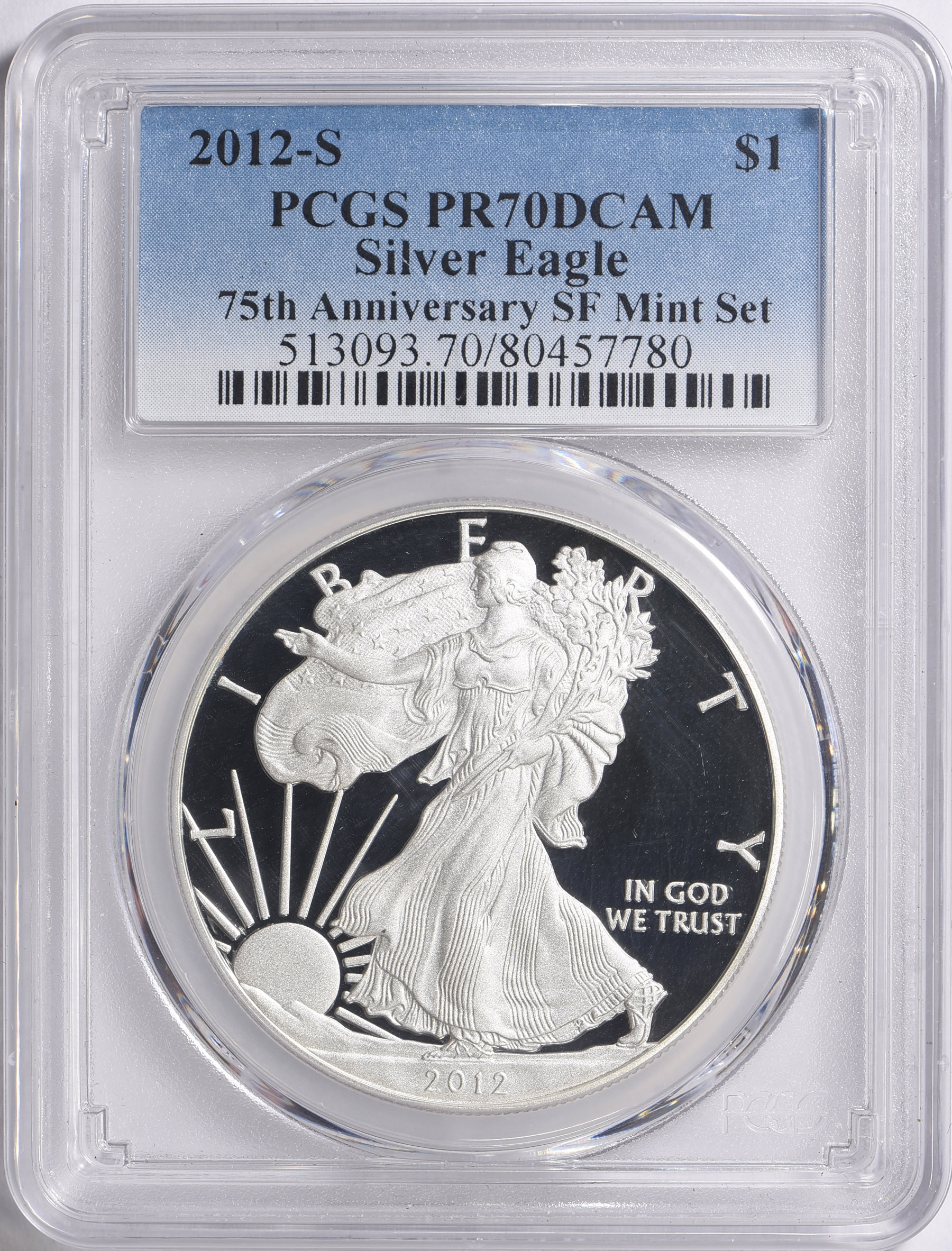 2012-S $1 Silver Eagle 75th Anniversary SF Mint PCGS Proof-70 DCAM ...