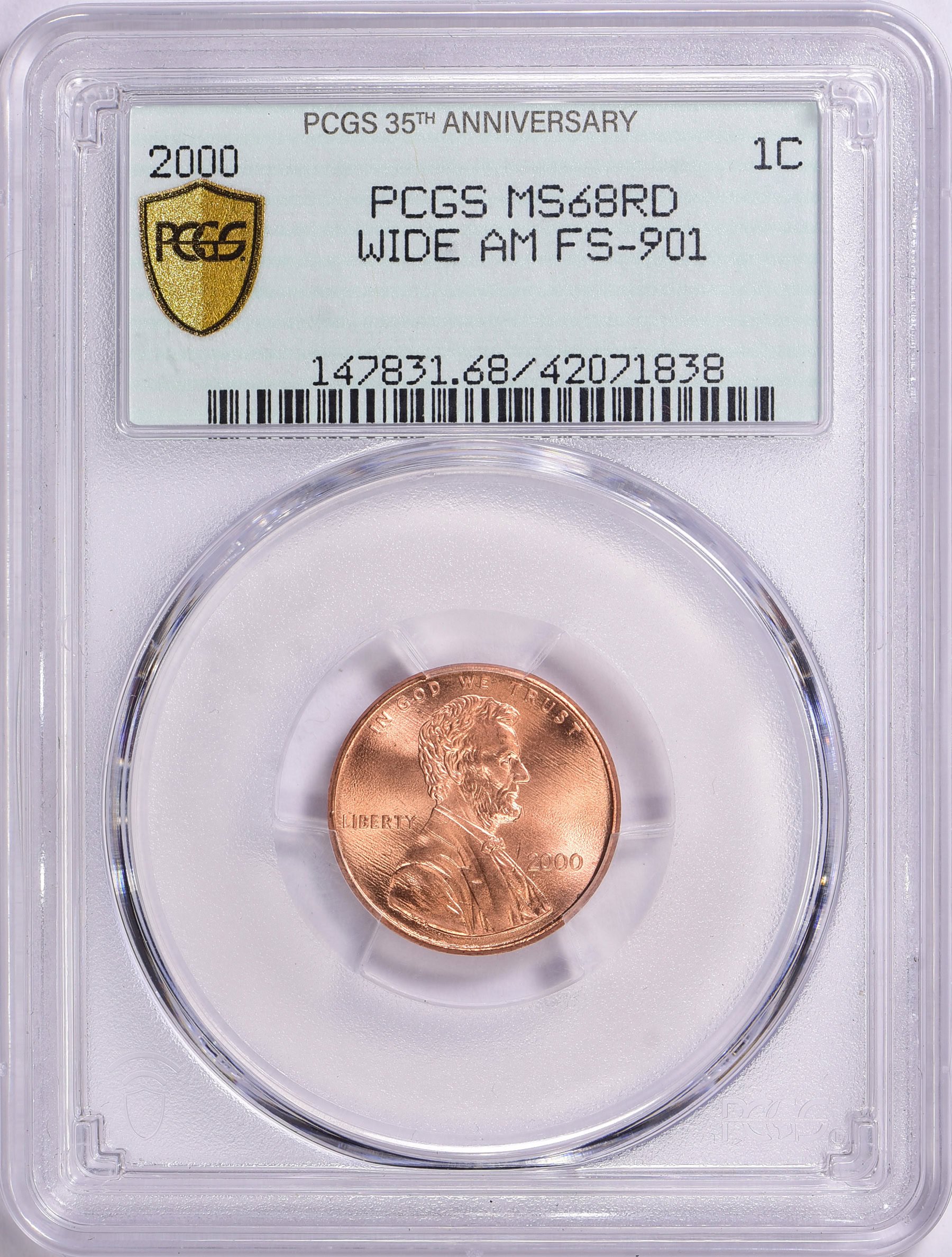 2000 Lincoln Cent Wide AM FS-901 PCGS MS-68 RD (OGH 35th Anniversary ...