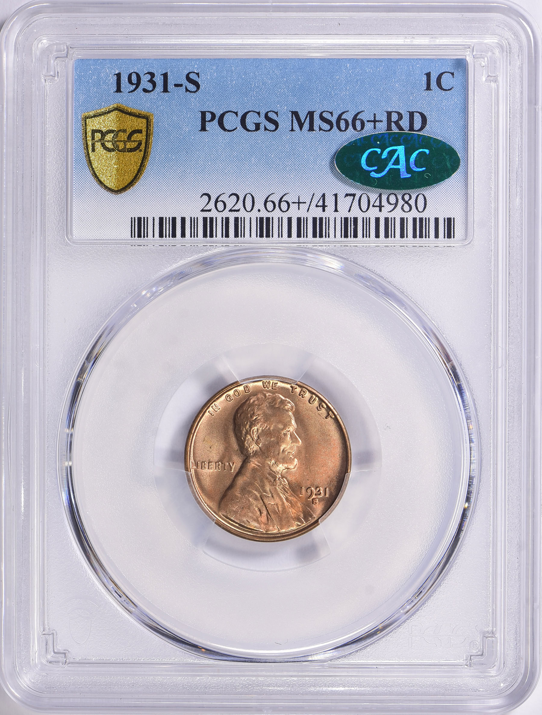 1931-S Lincoln Cent PCGS MS-66+ RD (CAC Green) (Item 1575696) | GreatCollections Coin Auctions