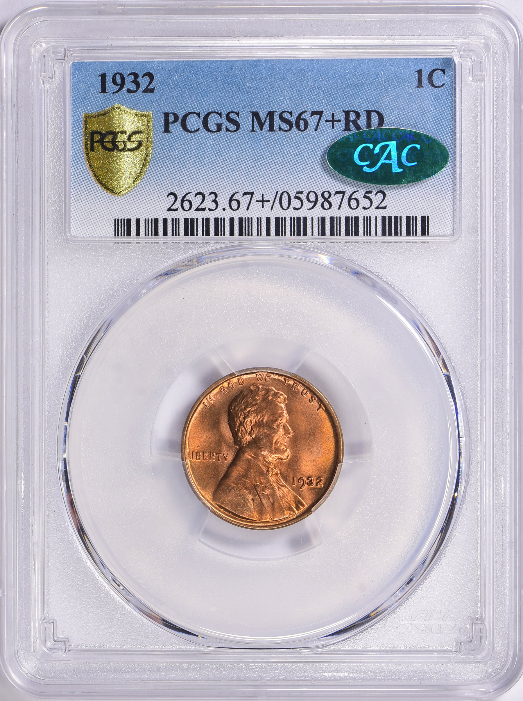 1932 Lincoln Cent PCGS MS-67+ RD (CAC Green) (Item 1575699) | GreatCollections Coin Auctions