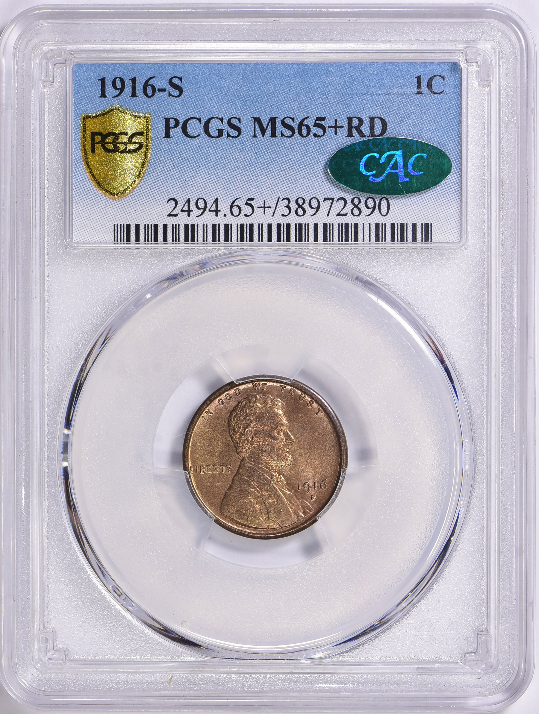 1916-S Lincoln Cent PCGS MS-65+ RD (CAC Green) (Item 1575793 ...
