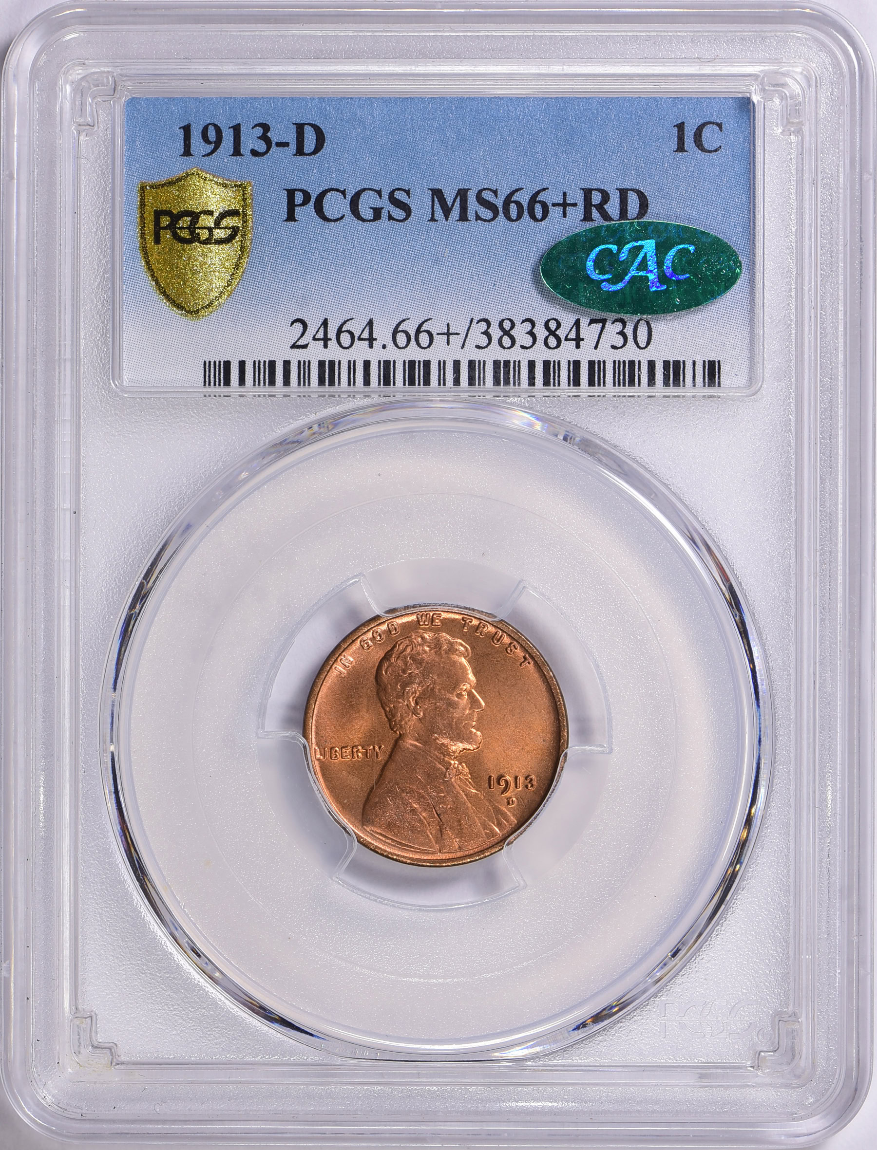 1913-D Lincoln Cent PCGS MS-66+ RD (CAC Green) (Item 1575794) | GreatCollections Coin Auctions