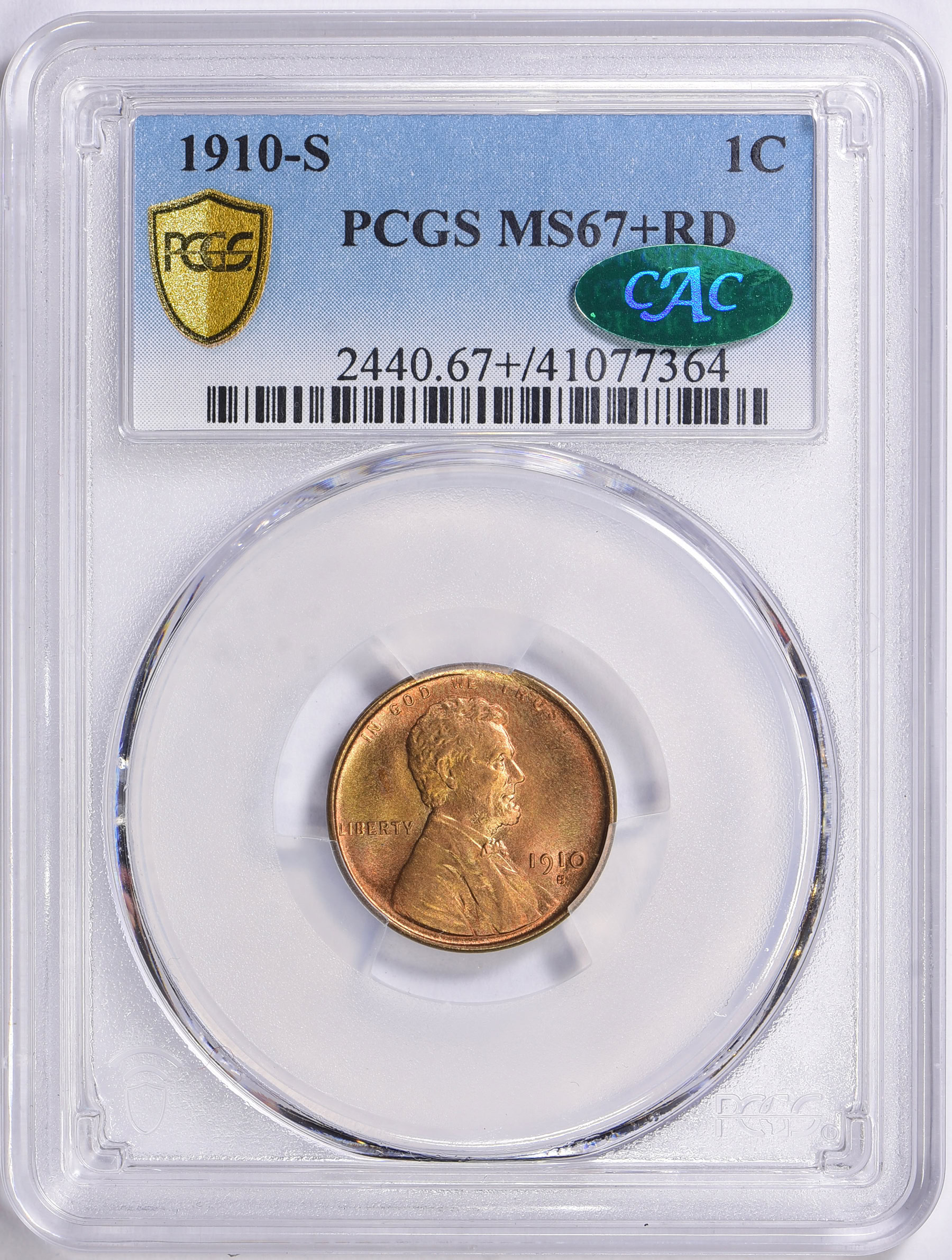 1910-S Lincoln Cent PCGS MS-67+ RD (CAC Green) (Item 1575796) | GreatCollections Coin Auctions