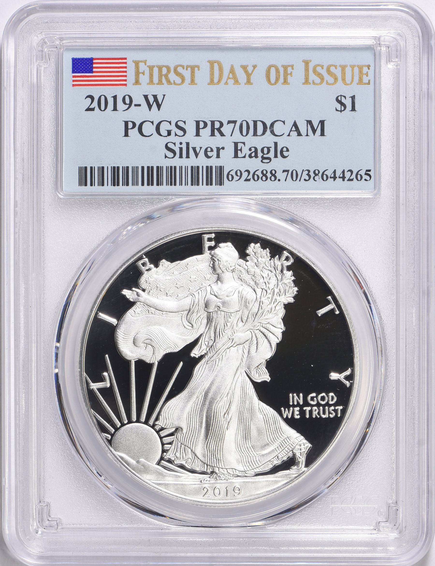 2019-W $1 Silver Eagle First Day of Issue PCGS Proof-70 DCAM (Item ...