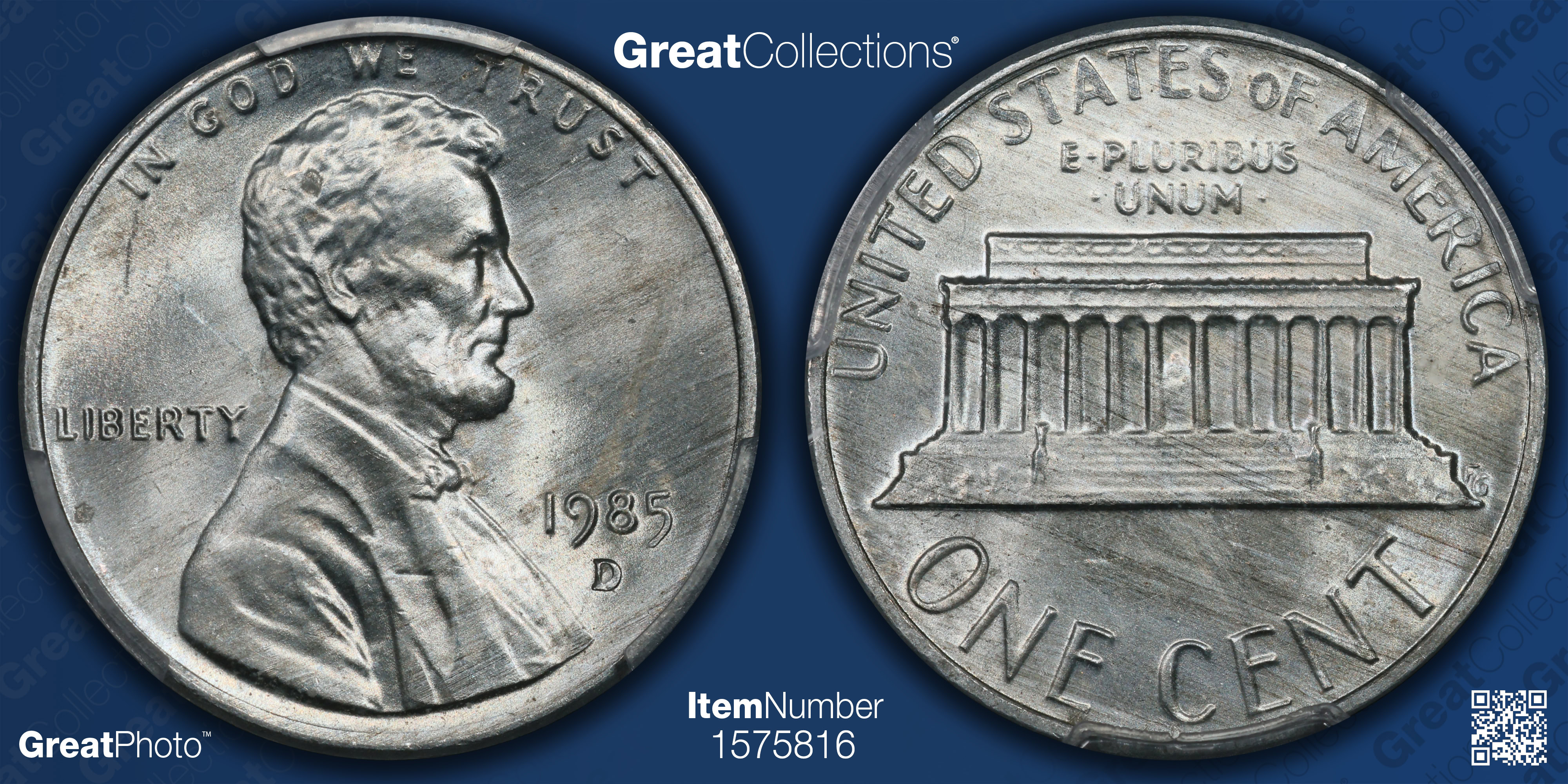 Mint Error 1985-D Lincoln Cent on 100% Unplated Zinc Planchet PCGS MS ...