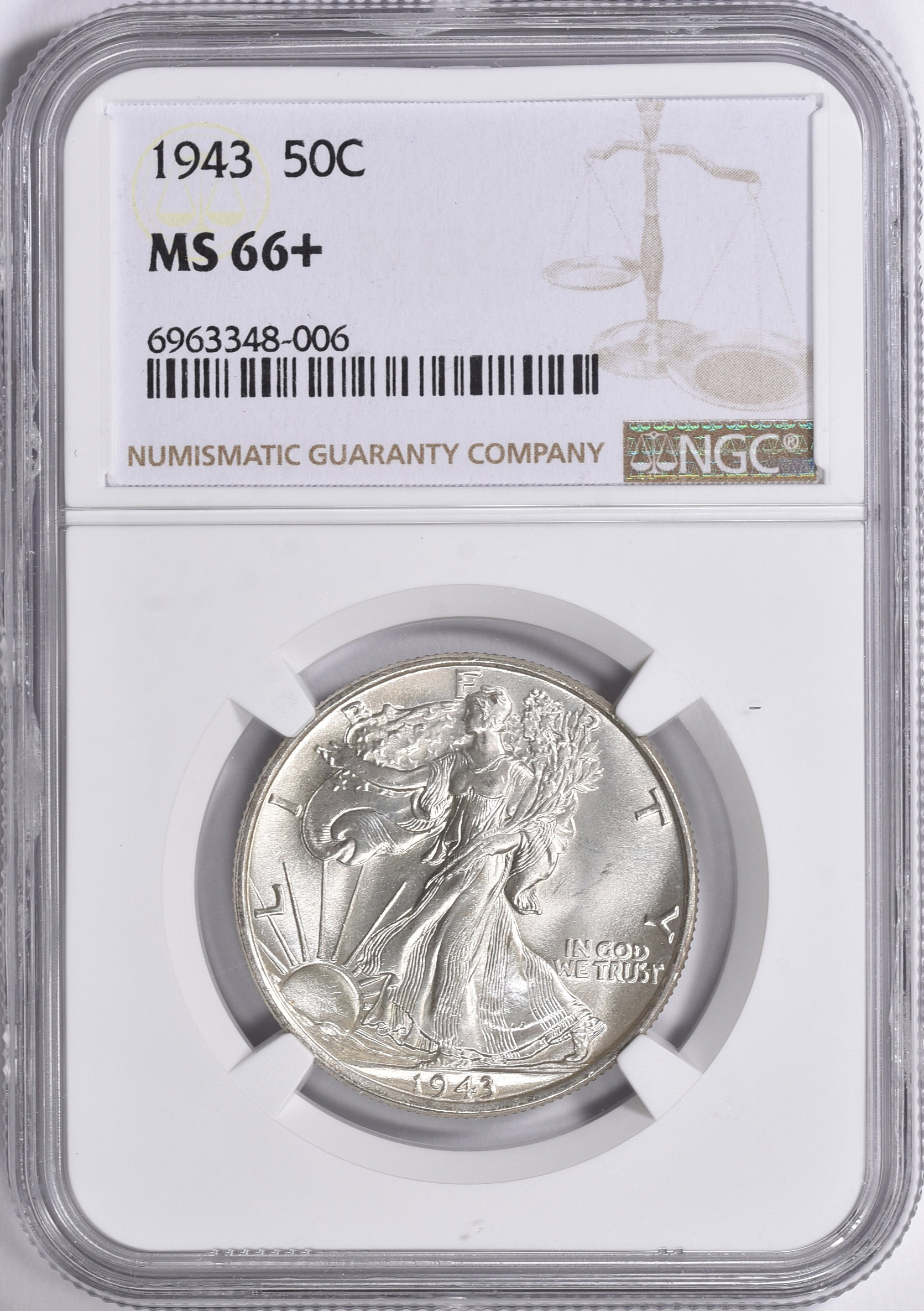 1943 Walking Liberty Half Dollar NGC MS-66+ (Item 1577256) | GreatCollections Coin Auctions