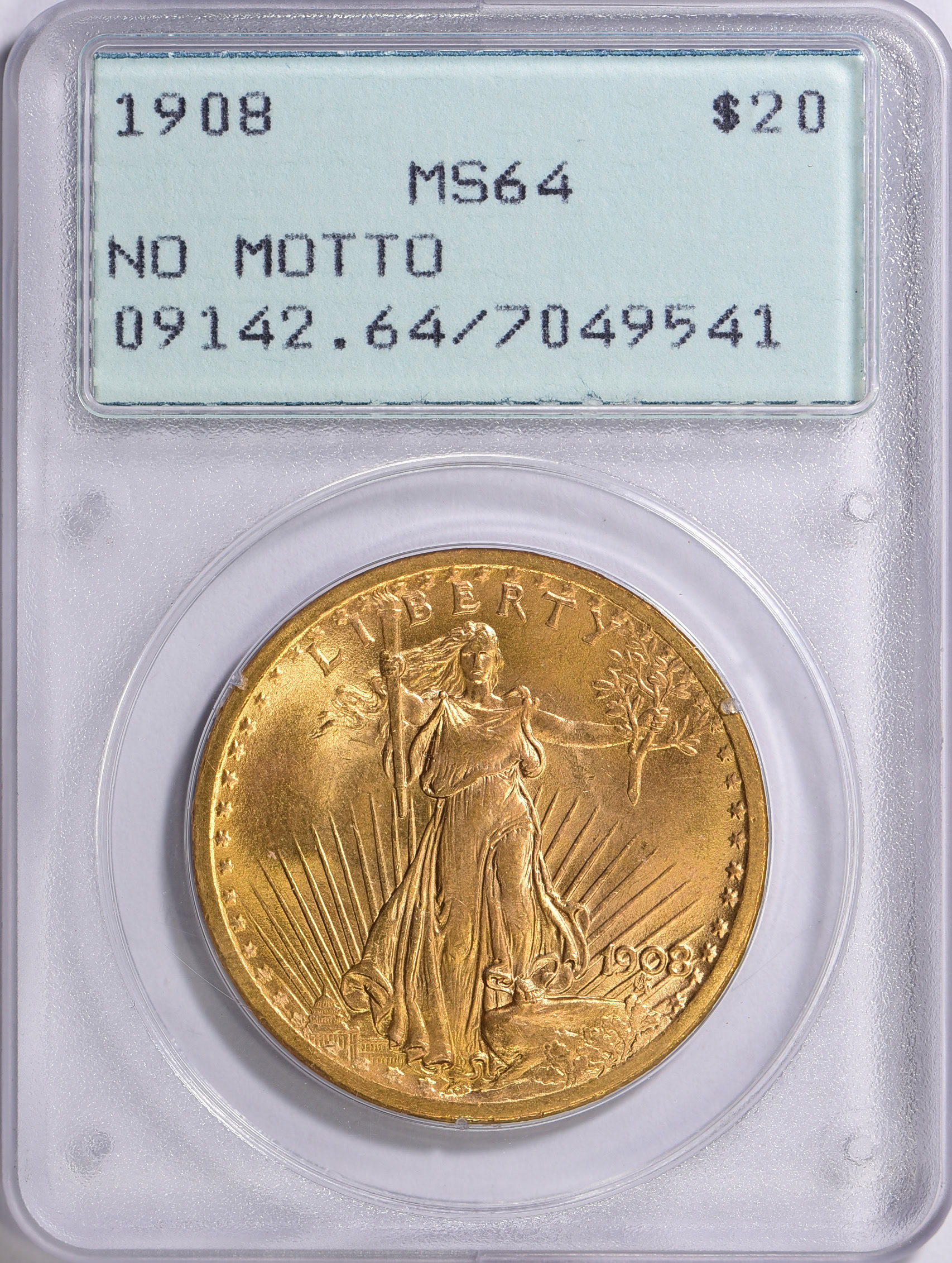 1908 Saint-Gaudens Gold Double Eagle No Motto PCGS MS-64 OGH (1st Gen ...