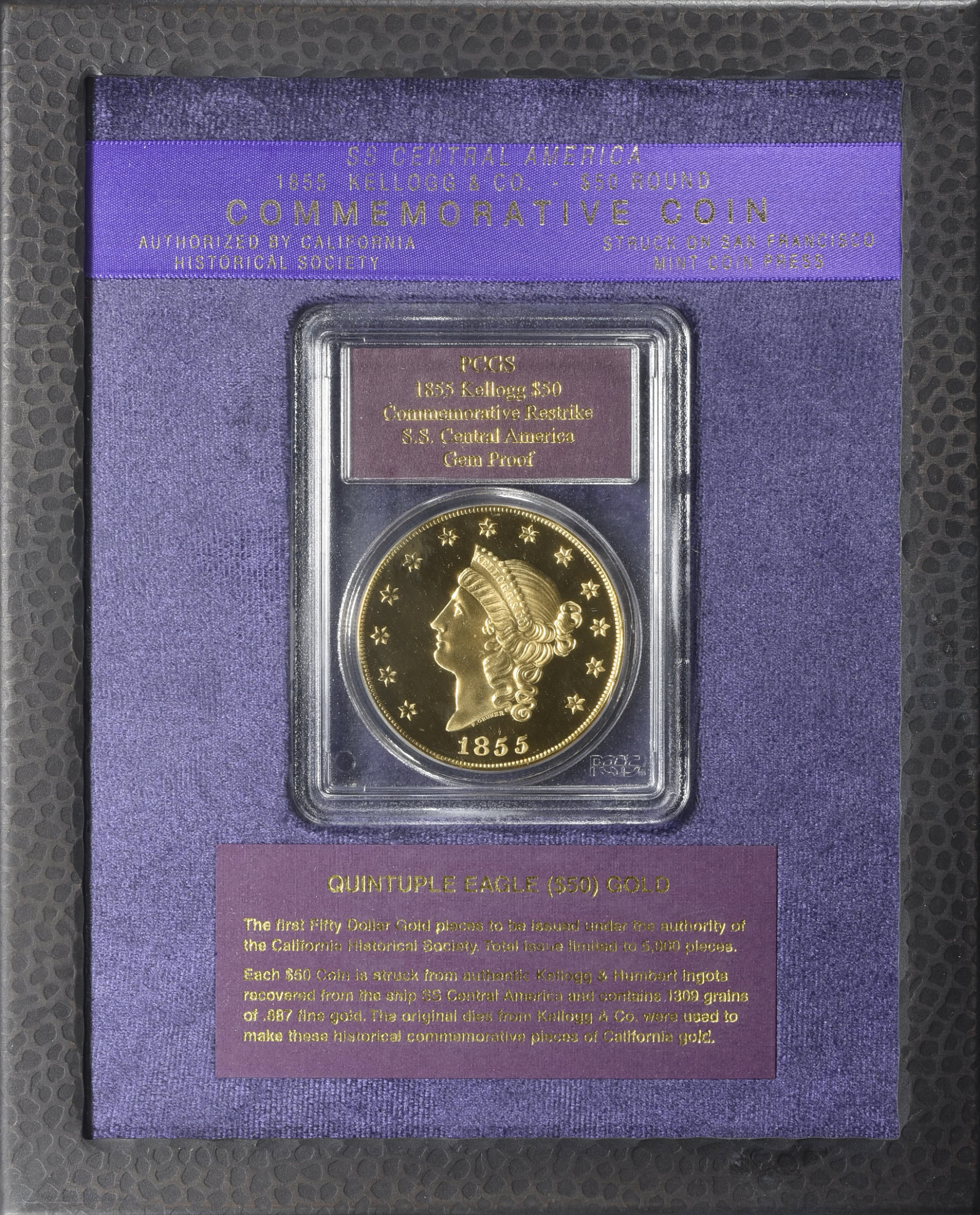 1855 Kellogg Gold $50 Commemorative Restrike Shipwreck S.S. Central ...