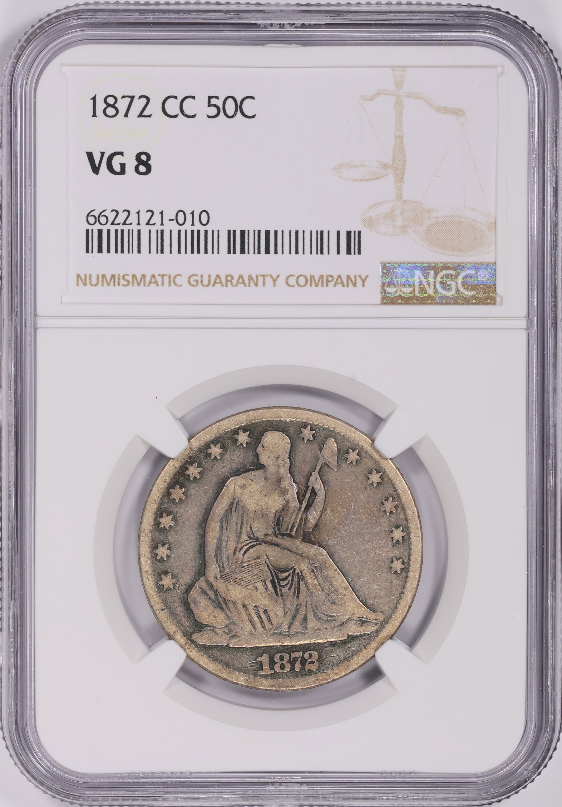 1872-CC Seated Liberty Half Dollar NGC VG-08 (Item 1578119) | GreatCollections Coin Auctions