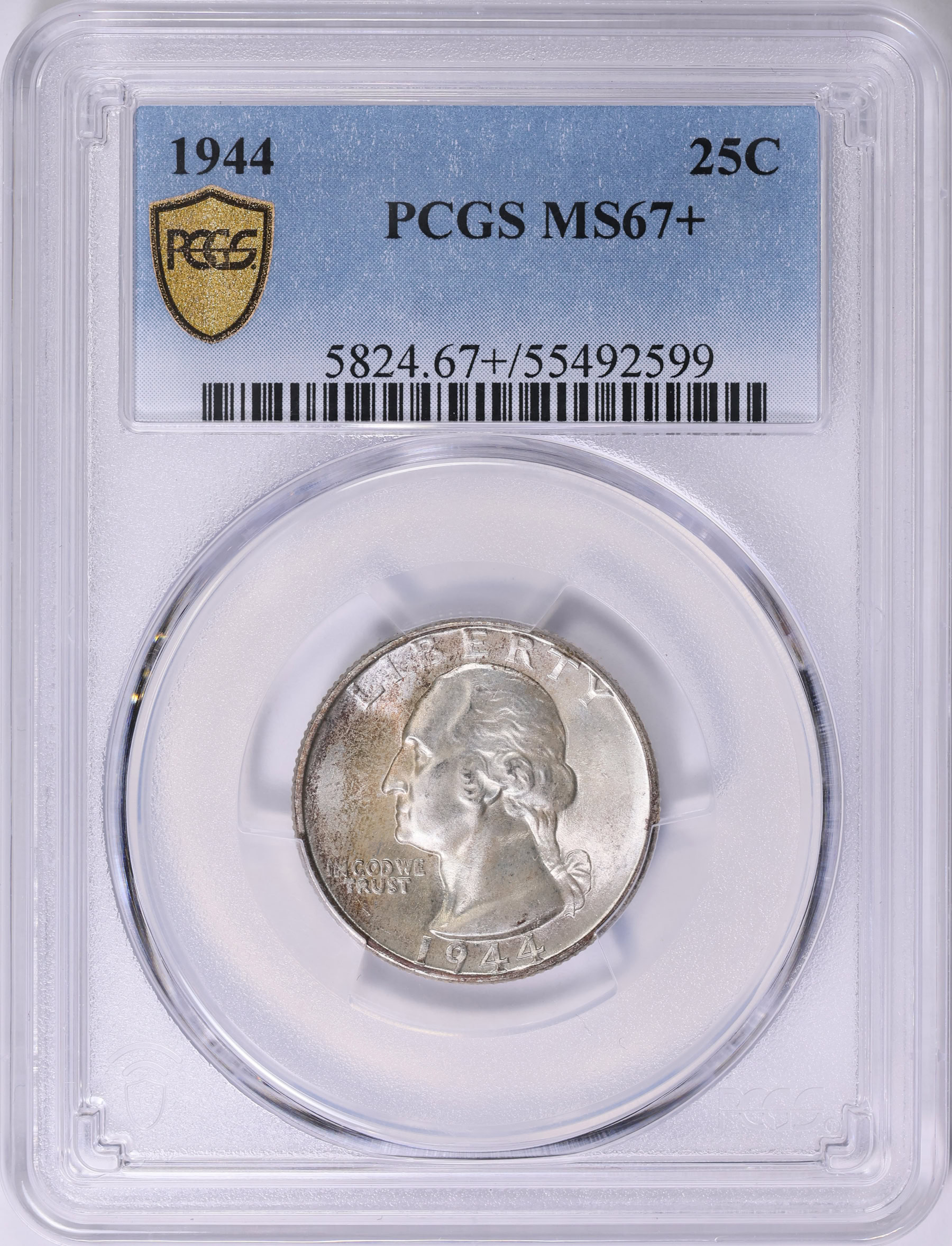 1944 Washington Quarter PCGS MS-67+ (Toned) (Item 1580043) | GreatCollections Coin Auctions