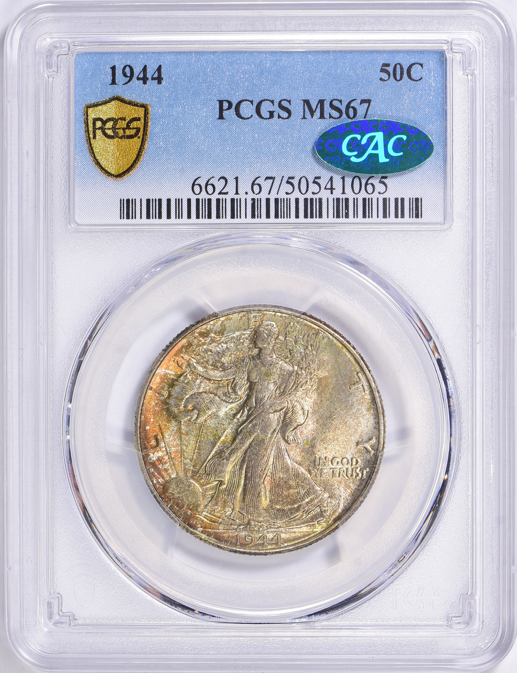 1944 Walking Liberty Half Dollar PCGS MS-67 (CAC Green) (Toned) (Item 1580062 ...