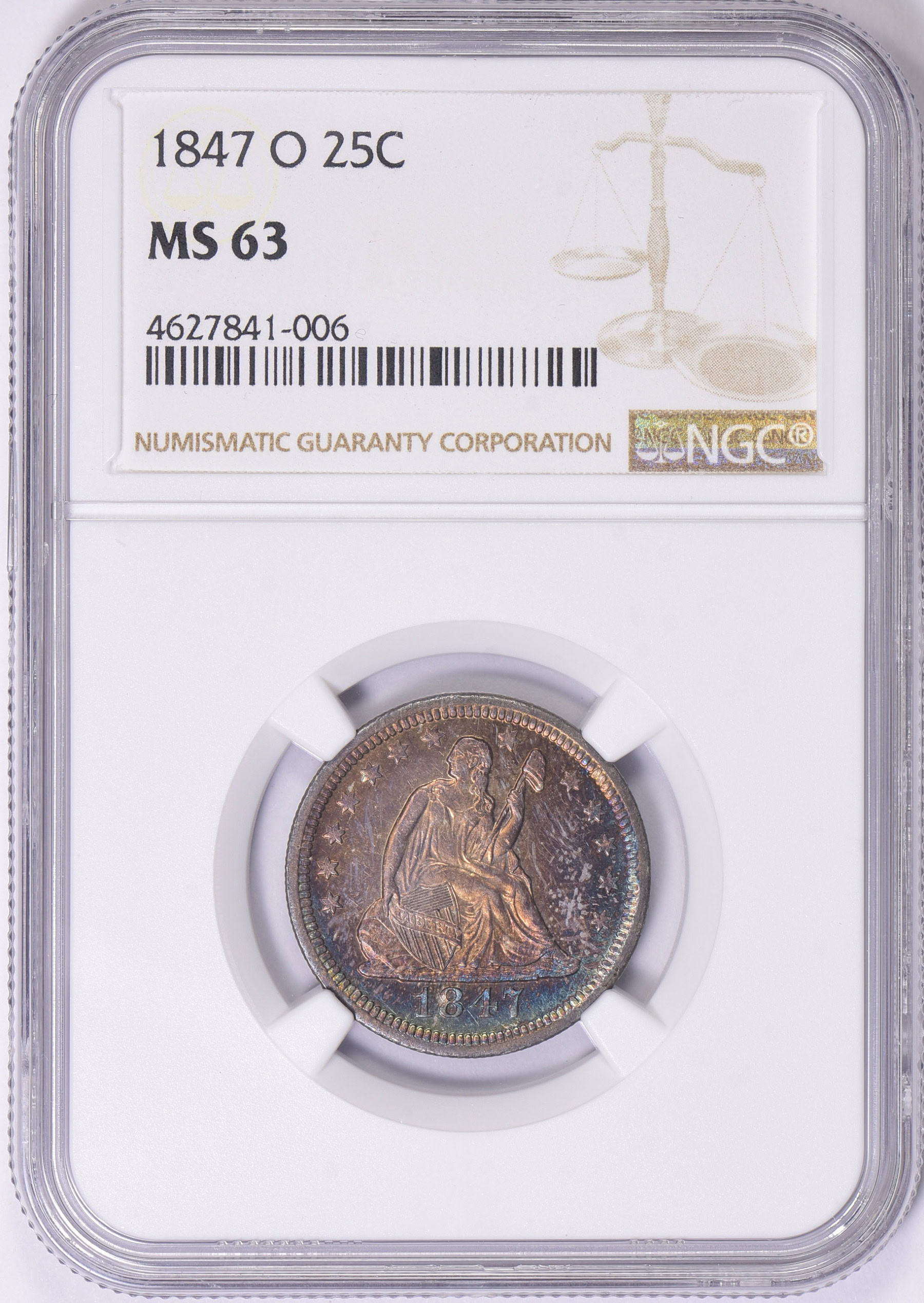 1847-O Seated Liberty Quarter NGC MS-63 (Toned) (Item 1580597 ...