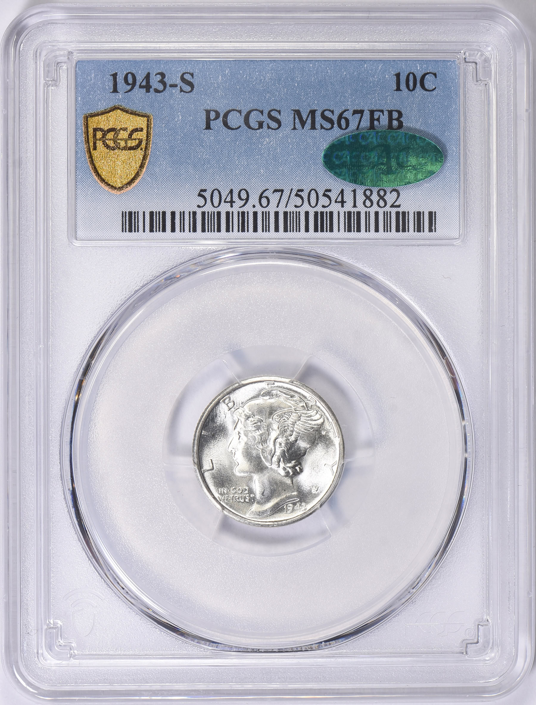 1943-S Mercury Dime PCGS MS-67 FB (CAC Green) (Item 1583125) | GreatCollections Coin Auctions