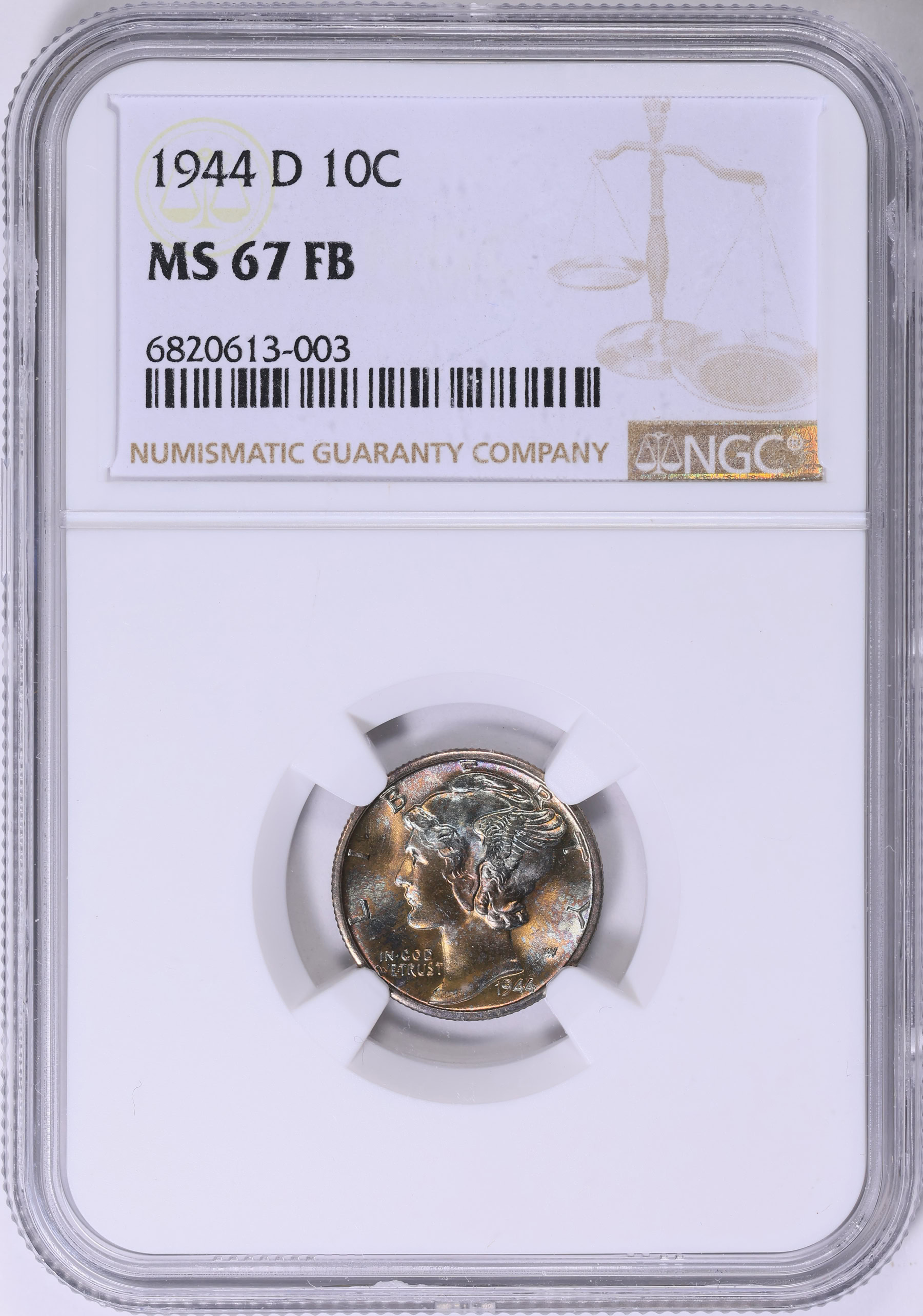 1944-D Mercury Dime NGC MS-67 FB (Toned) (Item 1583133) | GreatCollections Coin Auctions