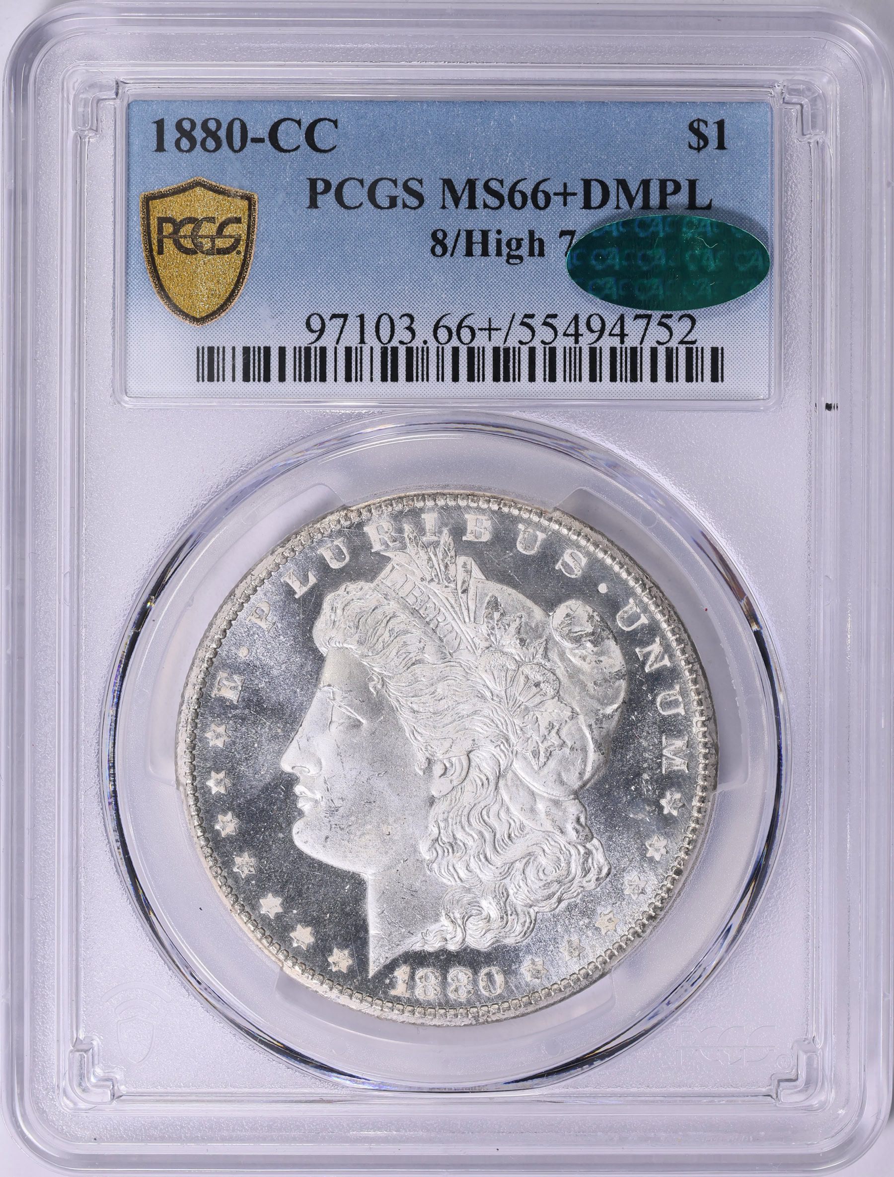 1880-CC Morgan Silver Dollar 8/High 7 PCGS MS-66+ DMPL (CAC Green) (Item 1583146 ...