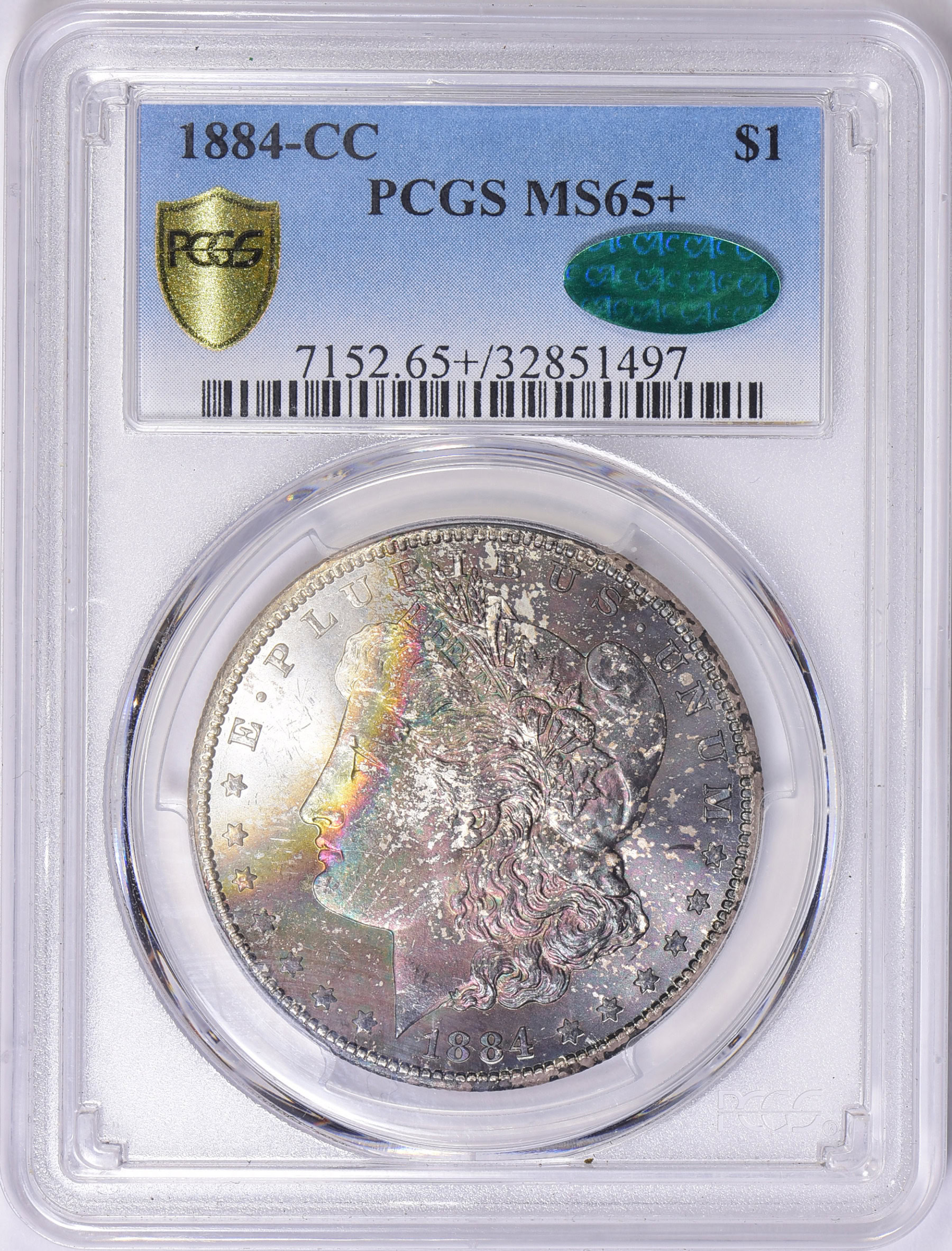 1884-CC Morgan Silver Dollar PCGS MS-65+ (CAC Green) (Toned) (Item 1583222) | GreatCollections ...