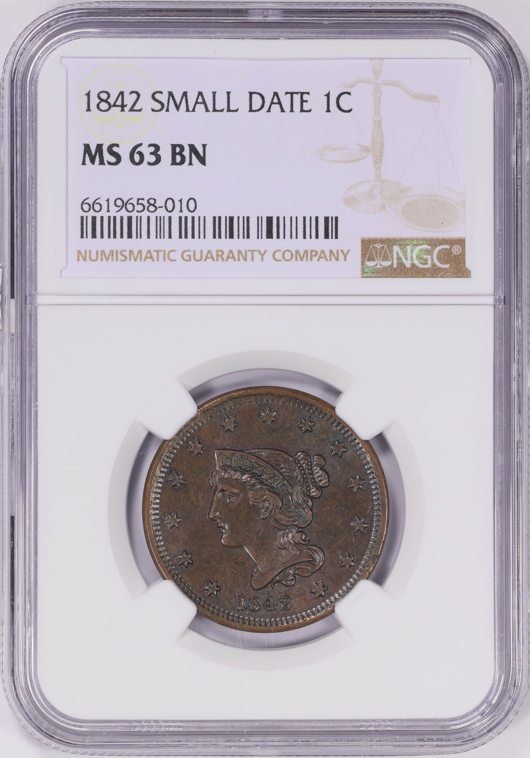 1842 Braided Hair Cent Small Date NGC MS-63 BN (Item 1583794) | GreatCollections Coin Auctions