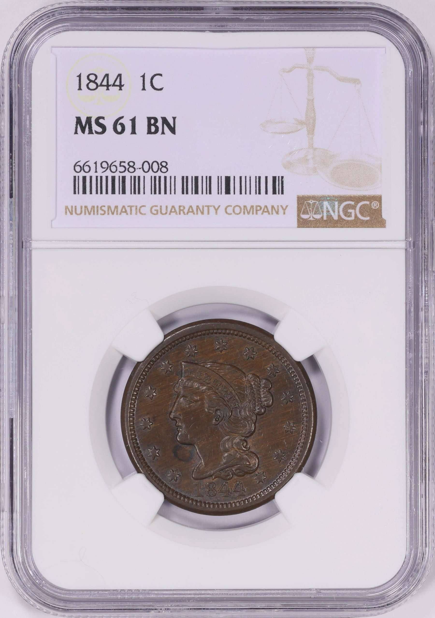 1844 Braided Hair Cent NGC MS-61 BN (Item 1583798) | GreatCollections ...