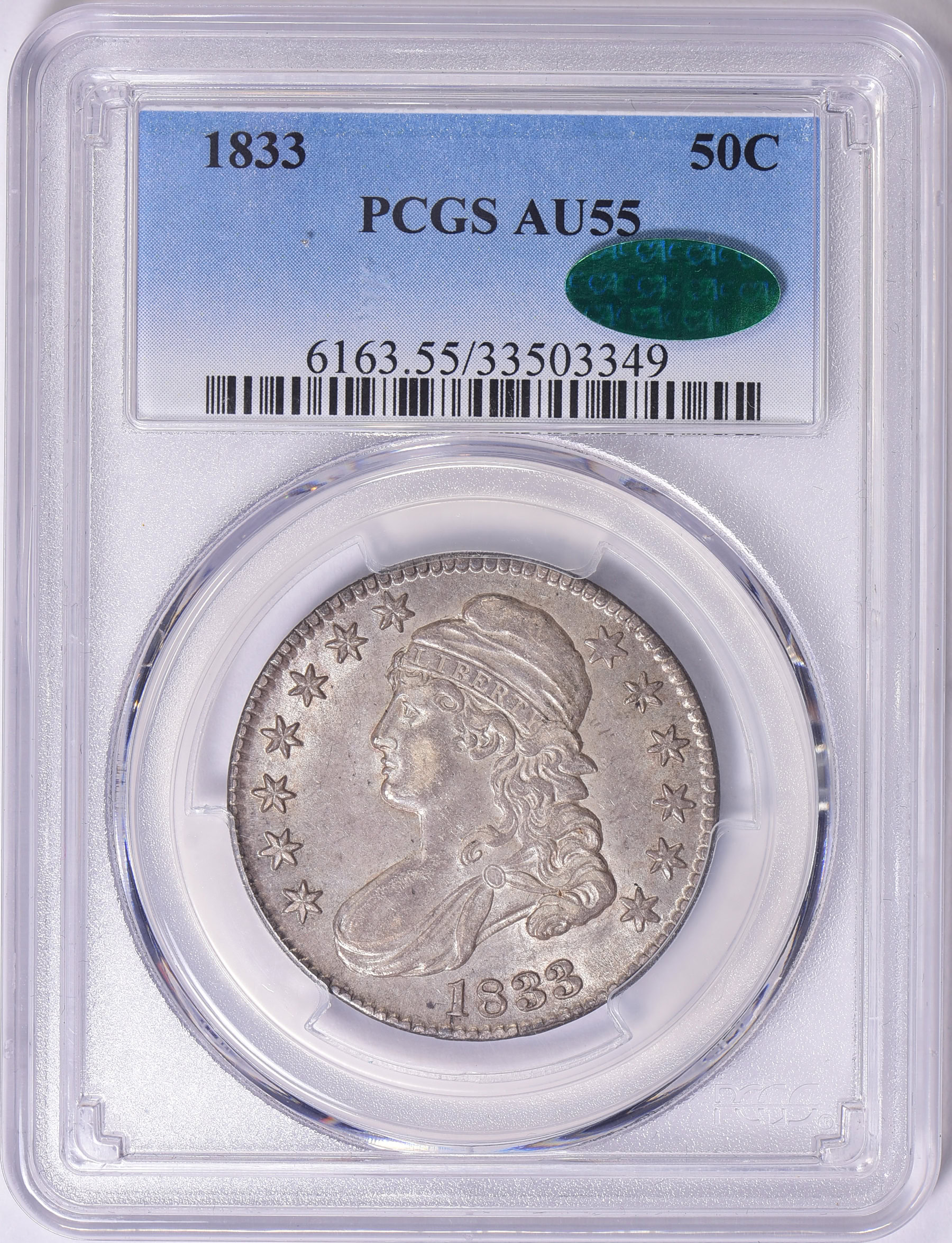 1833 Capped Bust Half Dollar PCGS AU-55 (CAC Green) (Item 1583938 ...