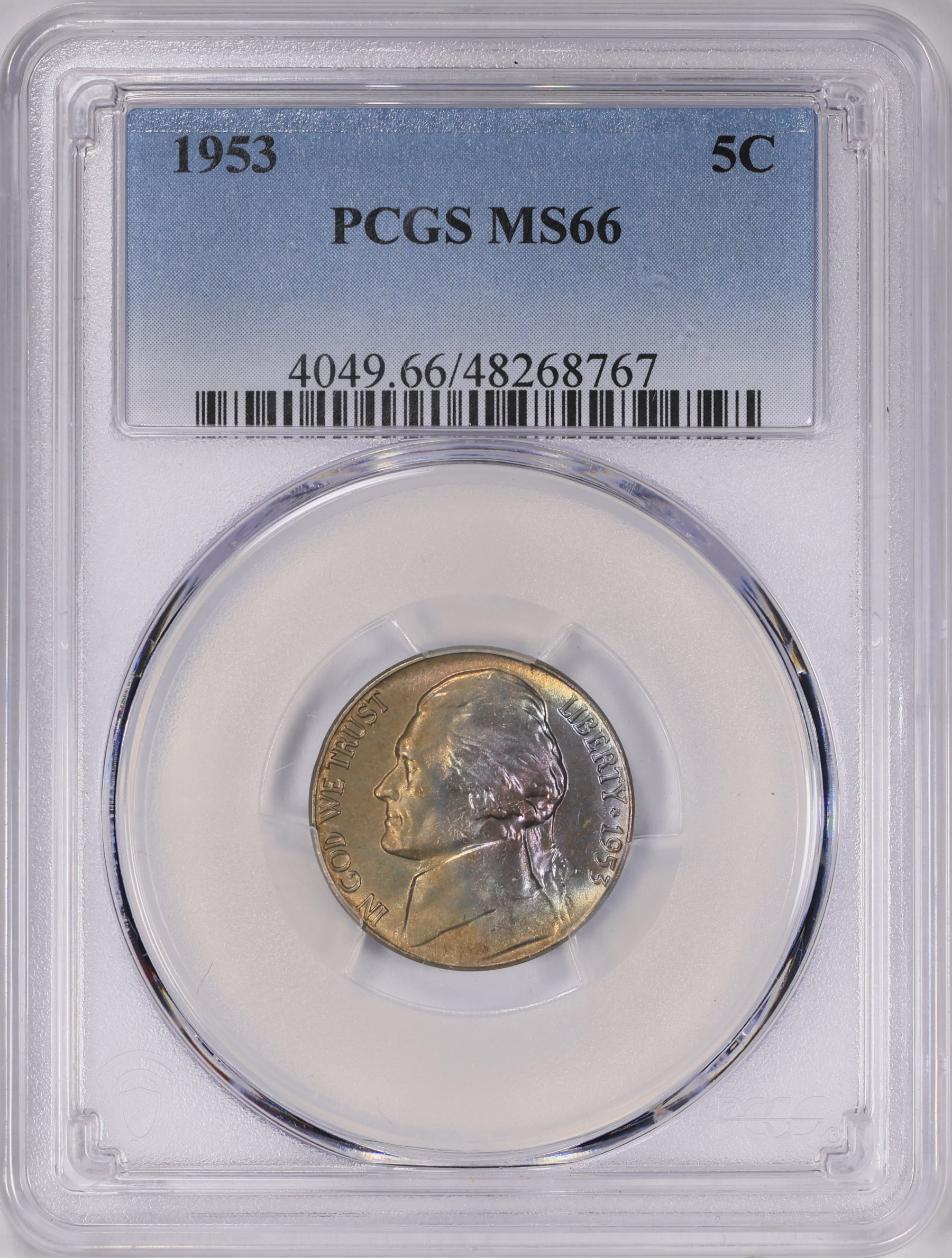1953 Jefferson Nickel PCGS MS-66 (Toned) (Item 1584166) | GreatCollections Coin Auctions