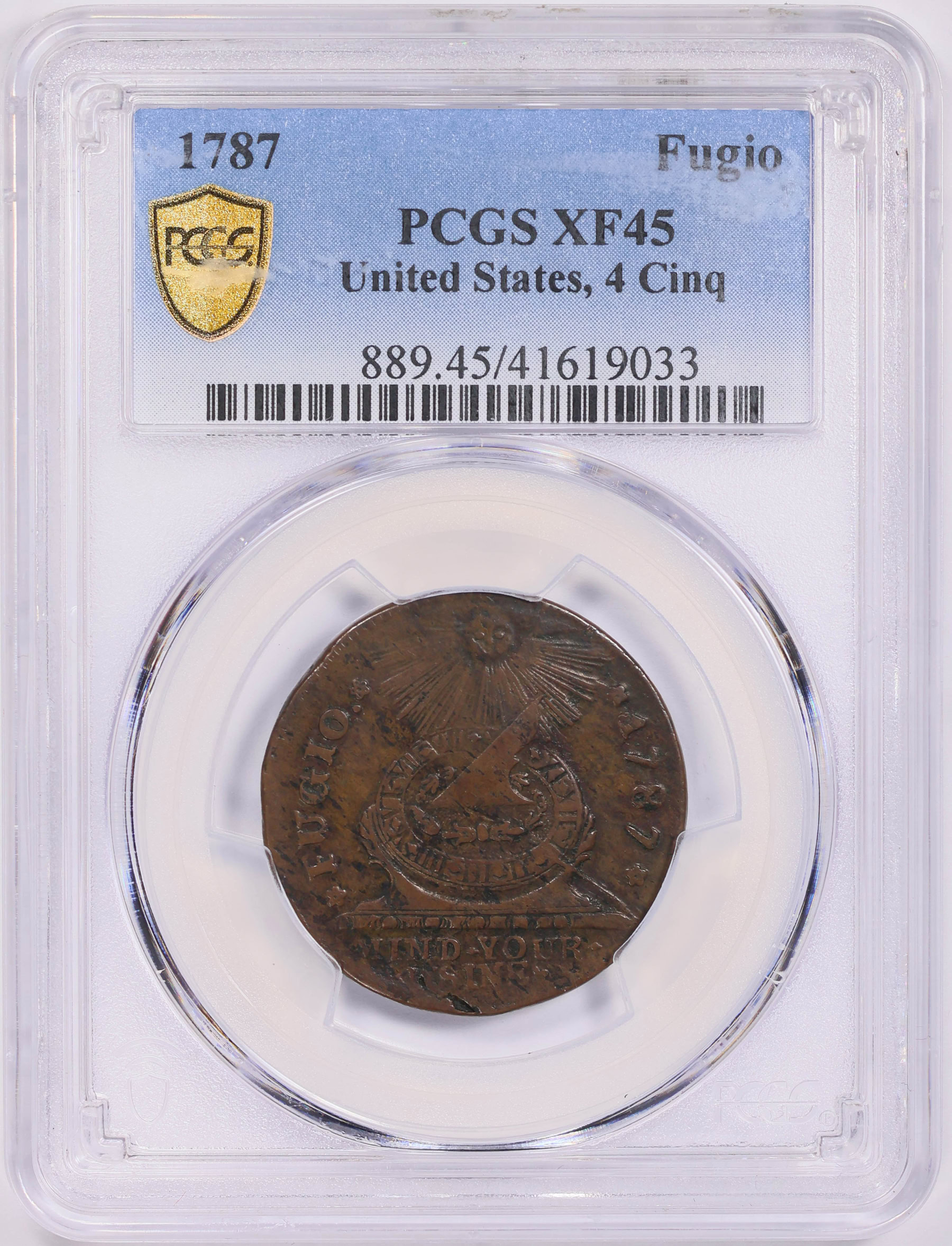 1787 Fugio Cent UNITED STA, 4 Cinq PCGS XF-45 BN (Item 1584460 ...