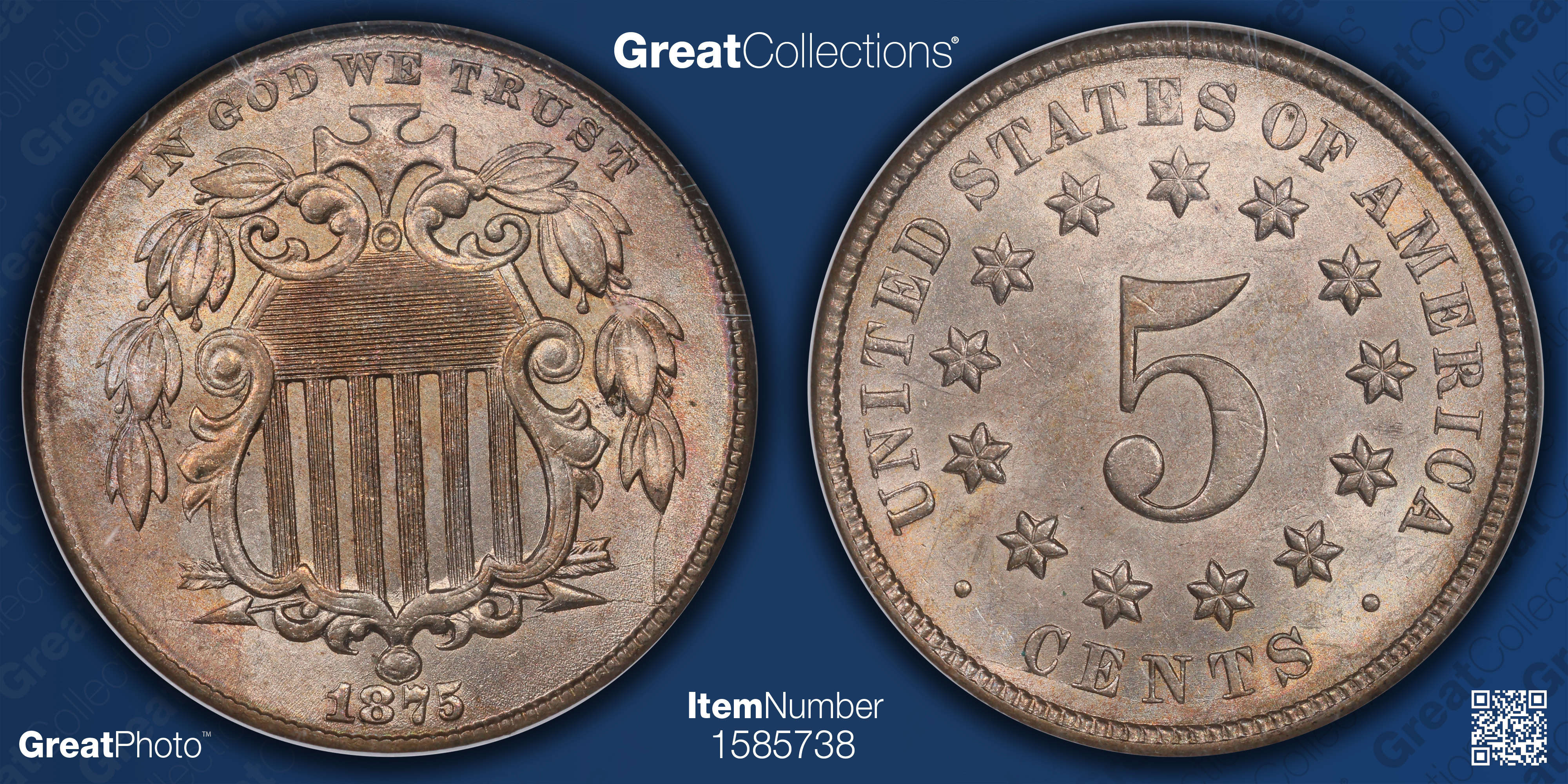 1875 Shield Nickel NGC MS-63 (Item 1585738) | GreatCollections Coin ...