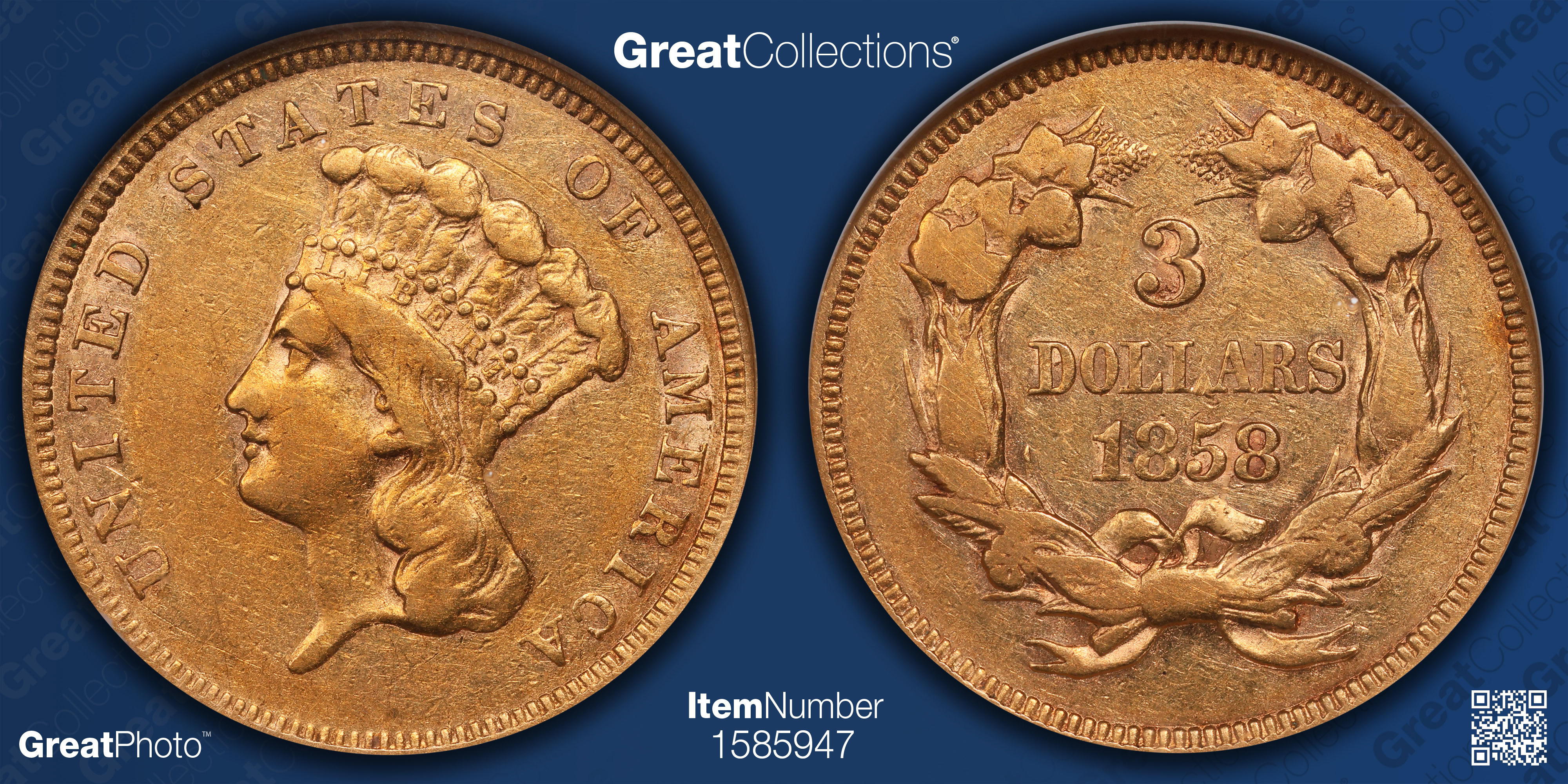 1858 Three-Dollar Gold Piece NGC XF-45 (Item 1585947 ...