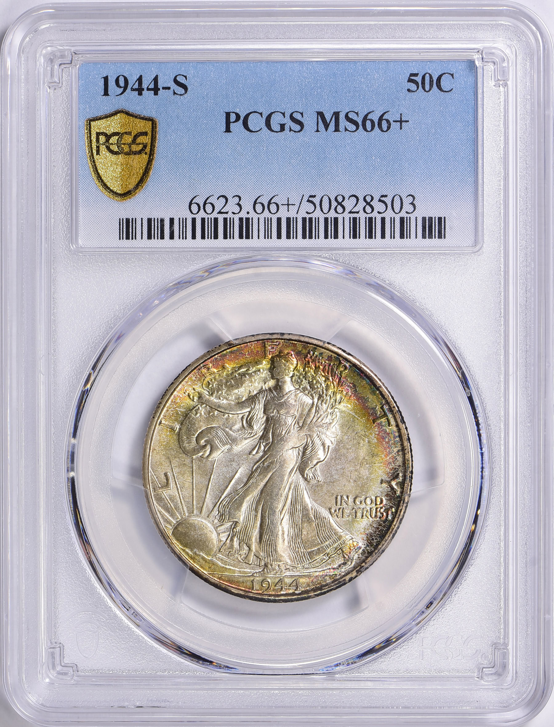 1944-S Walking Liberty Half Dollar PCGS MS-66+ (Toned) (Item 1586255) | GreatCollections Coin ...