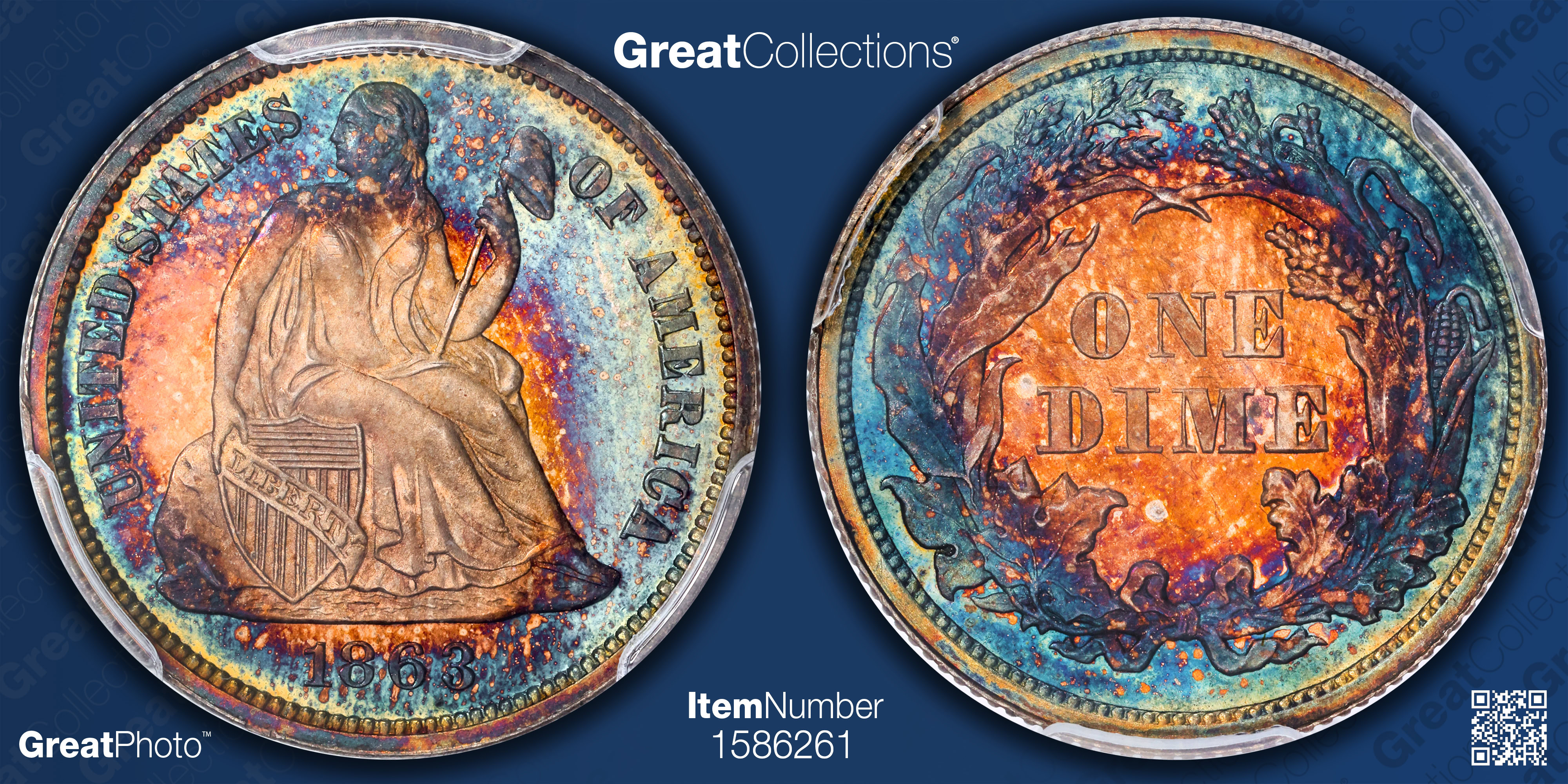 1863 Seated Liberty Dime PCGS Proof-67 CAMEO (Toned) (Item 1586261 ...