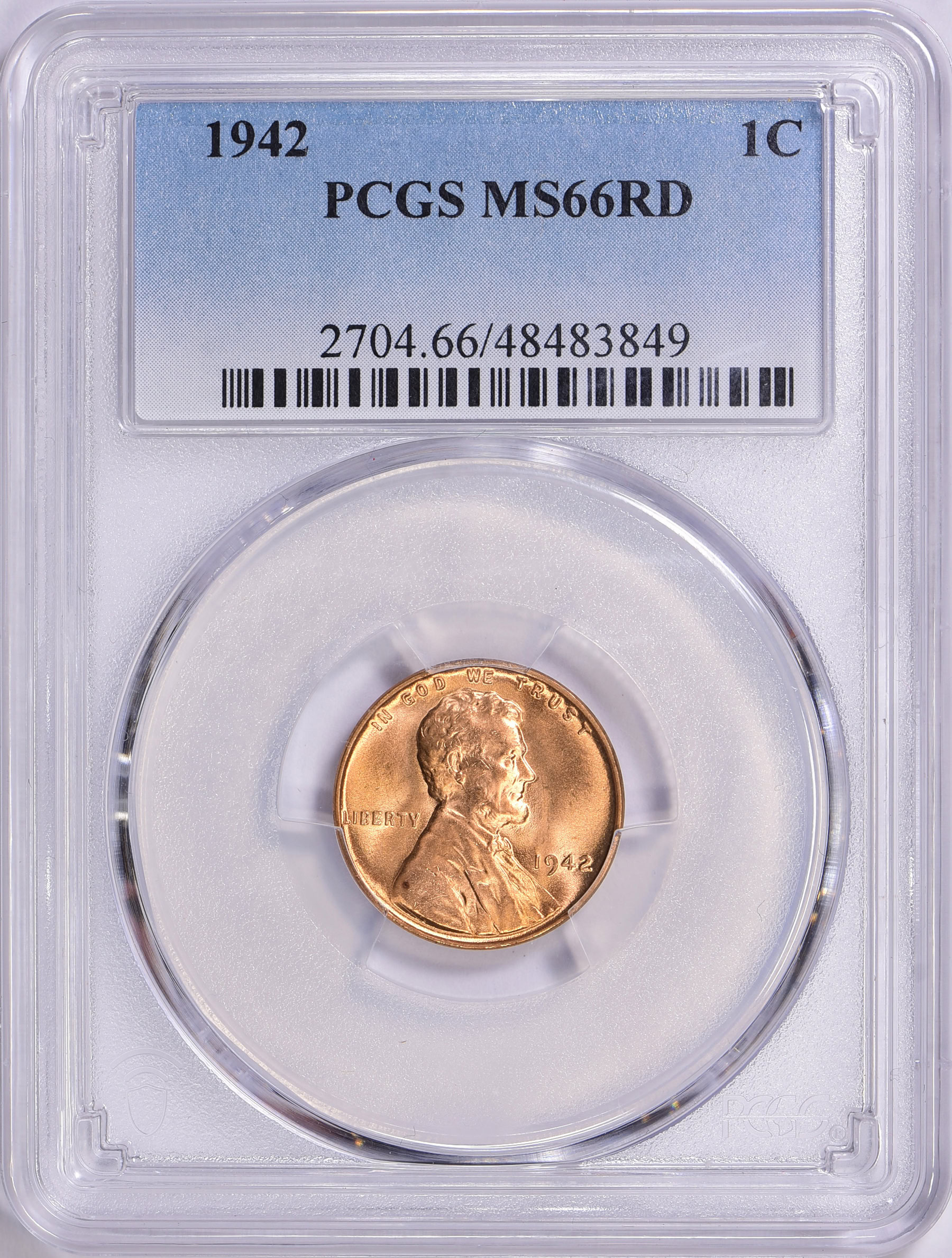 1942 Lincoln Cent PCGS MS-66 RD (Item 1586746) | GreatCollections Coin Auctions