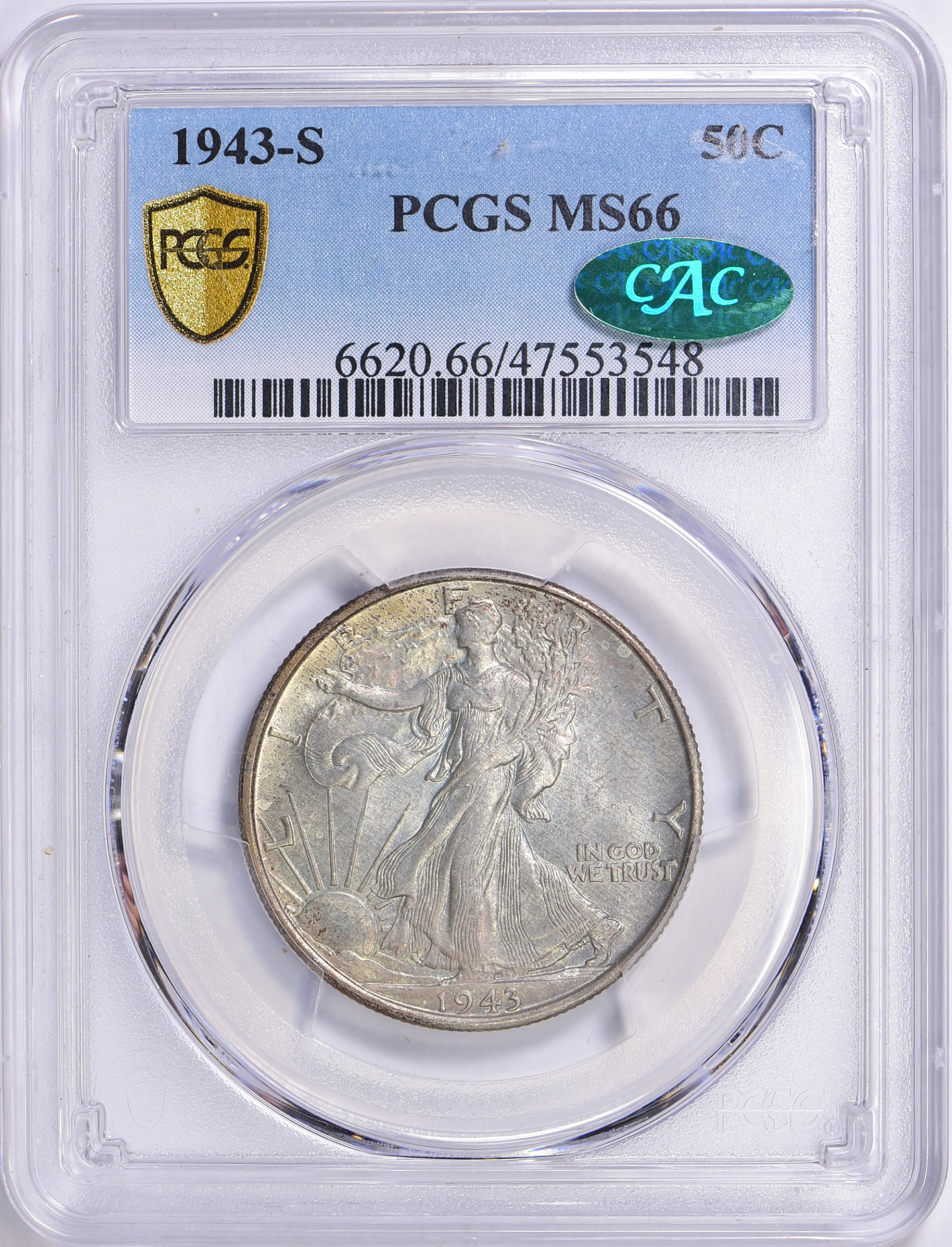 1943-S Walking Liberty Half Dollar PCGS MS-66 (CAC Green) (Item 1586946) | GreatCollections Coin ...