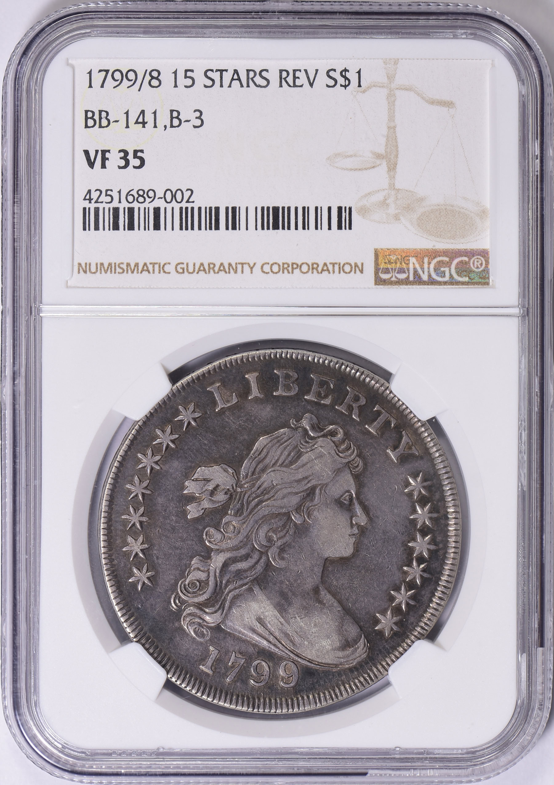 1799/8 Draped Bust Silver Dollar B-3 BB-141 15 Stars NGC VF-35 (Item 1587091) | GreatCollections ...