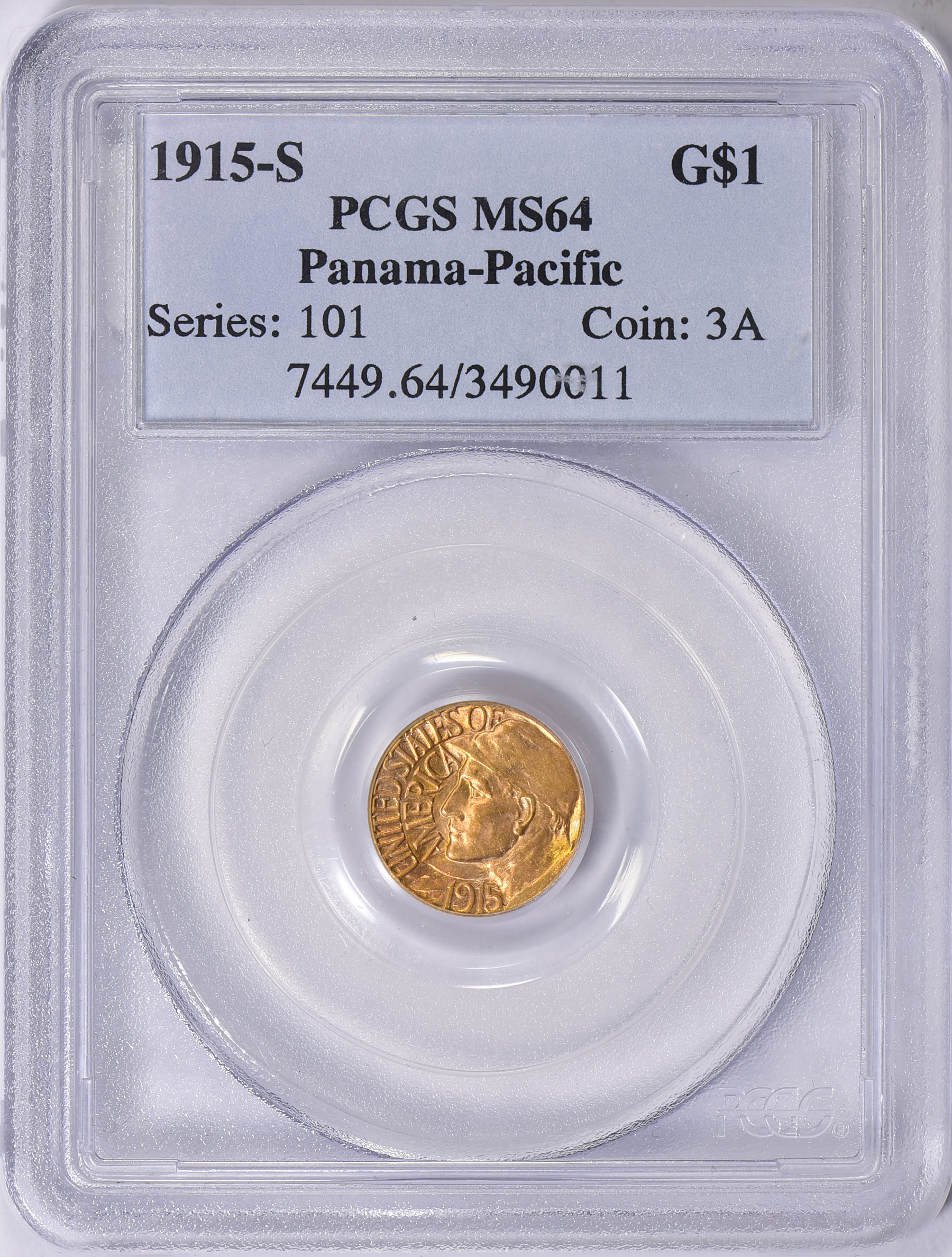 1915-S Panama-Pacific Exposition Gold Dollar PCGS MS-64 (Item 1587506) | GreatCollections Coin ...