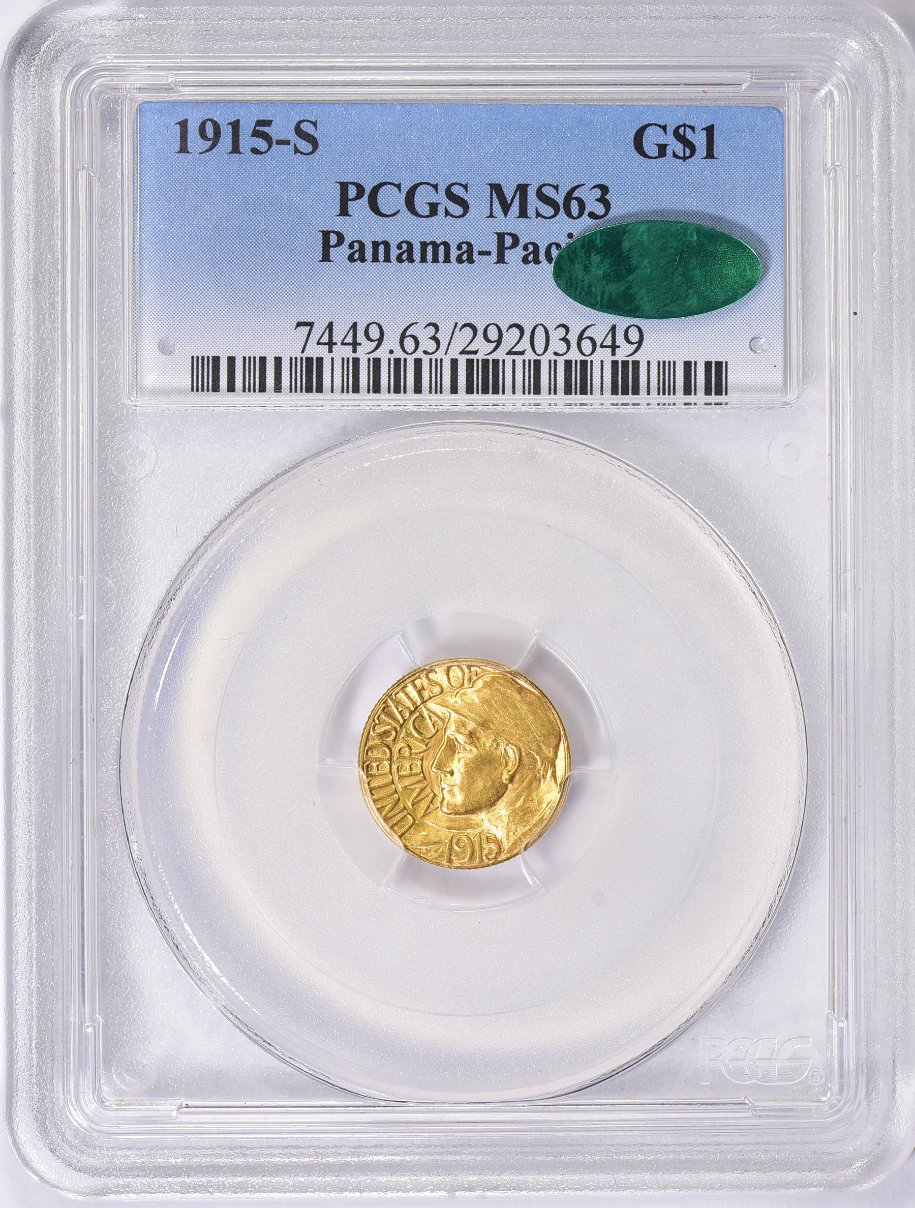 1915-S Panama-Pacific Exposition Gold Dollar PCGS MS-63 (CAC Green) (Item 1587512 ...