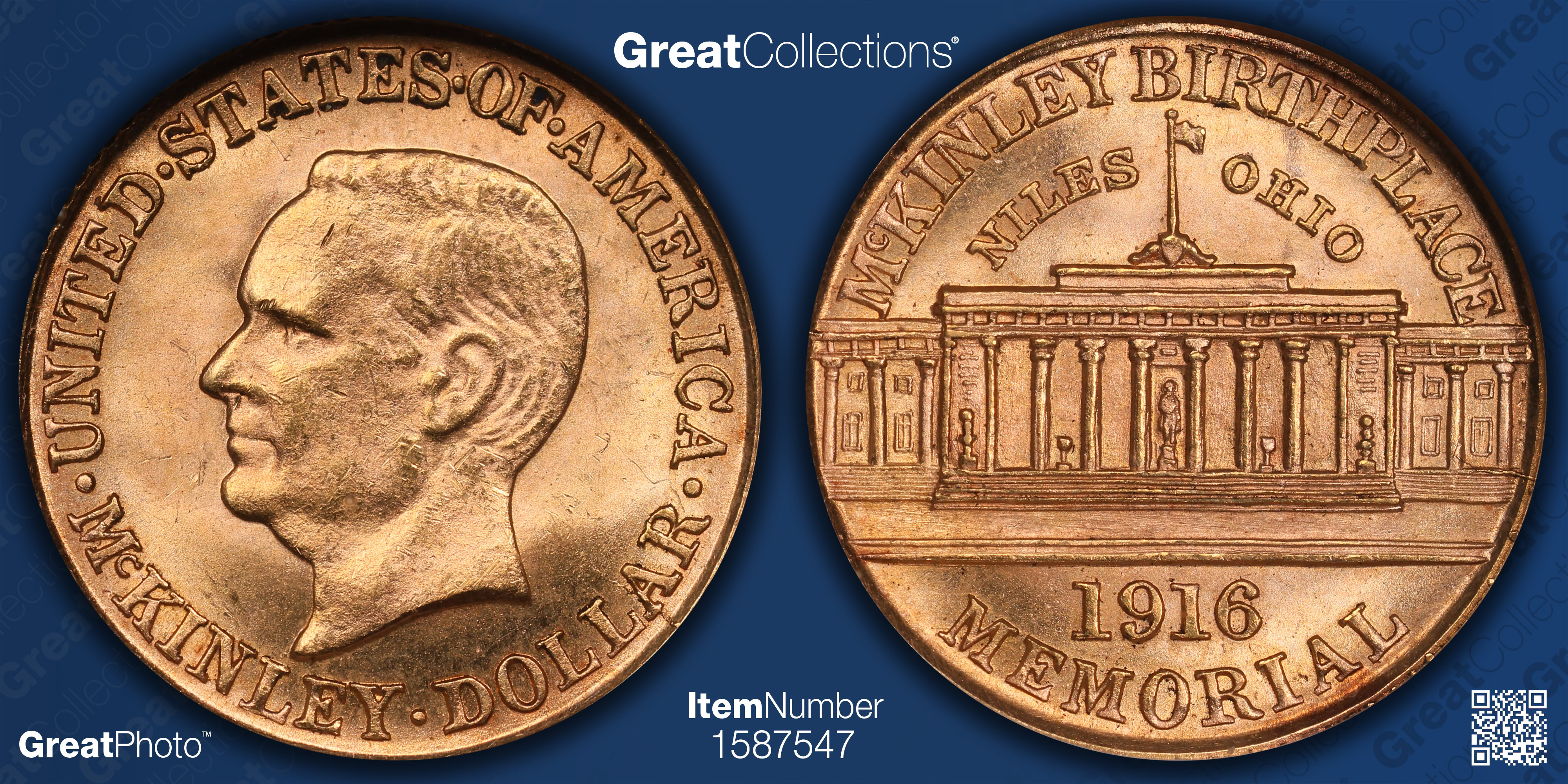 1916 McKinley Gold Dollar NGC MS-64 (Item 1587547) | GreatCollections ...
