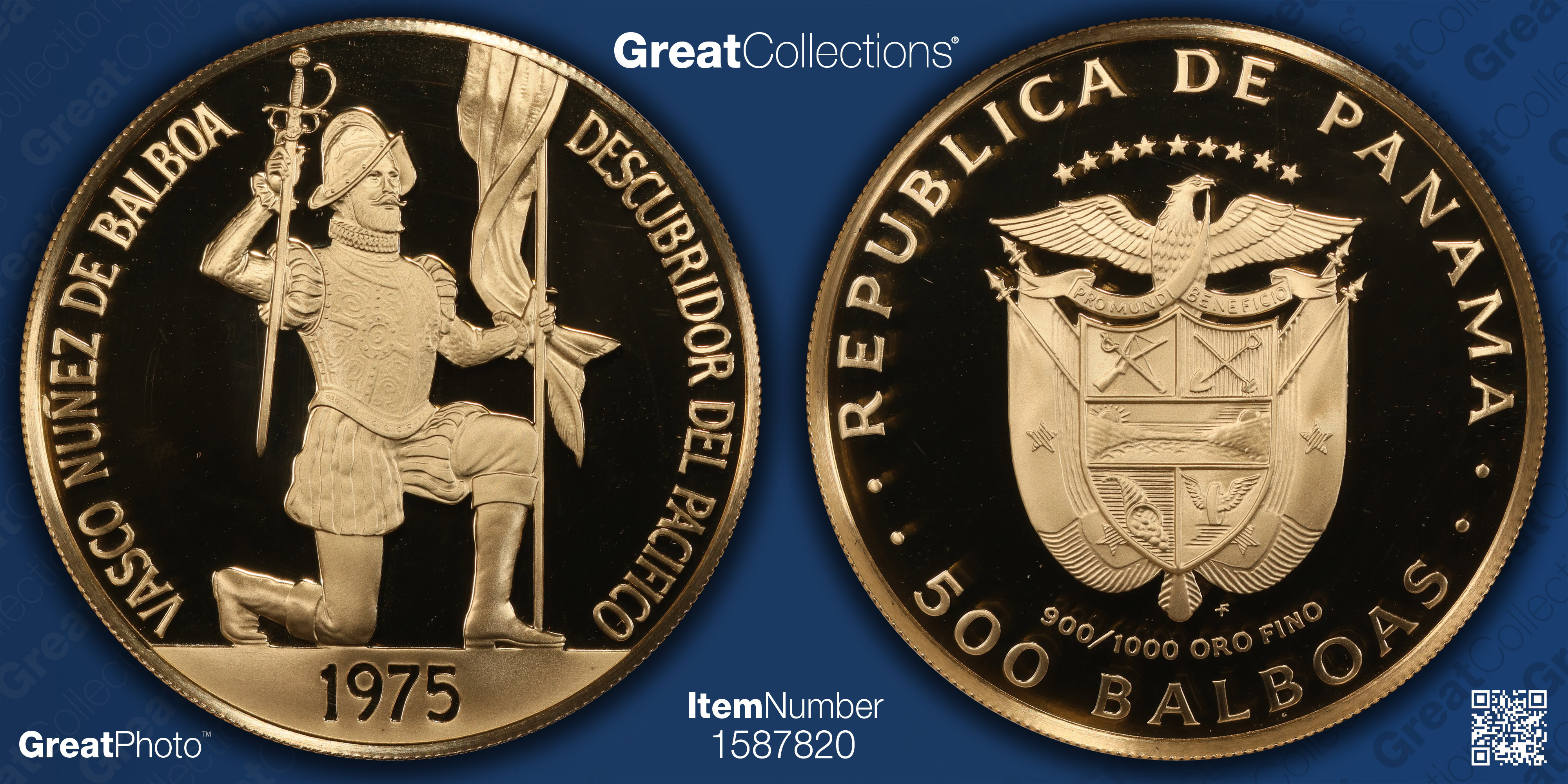 Panama 1975-FM Gold 500 Balboas 500th Anniversary of Vasco Nunez de ...