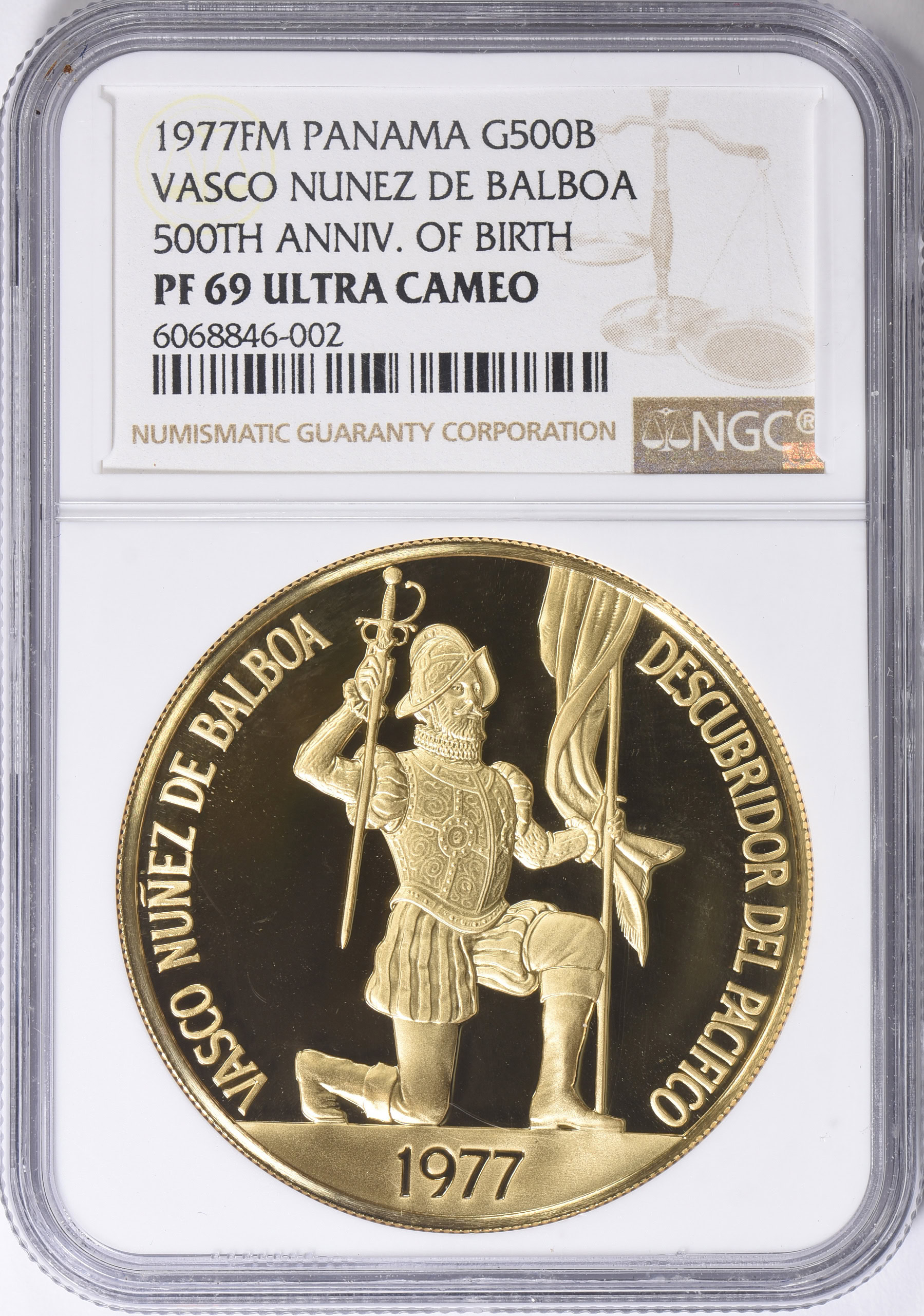 Panama 1977-FM Gold 500 Balboas 500th Anniversary of Vasco Nunez de Balboa's Birth KM-42 NGC ...