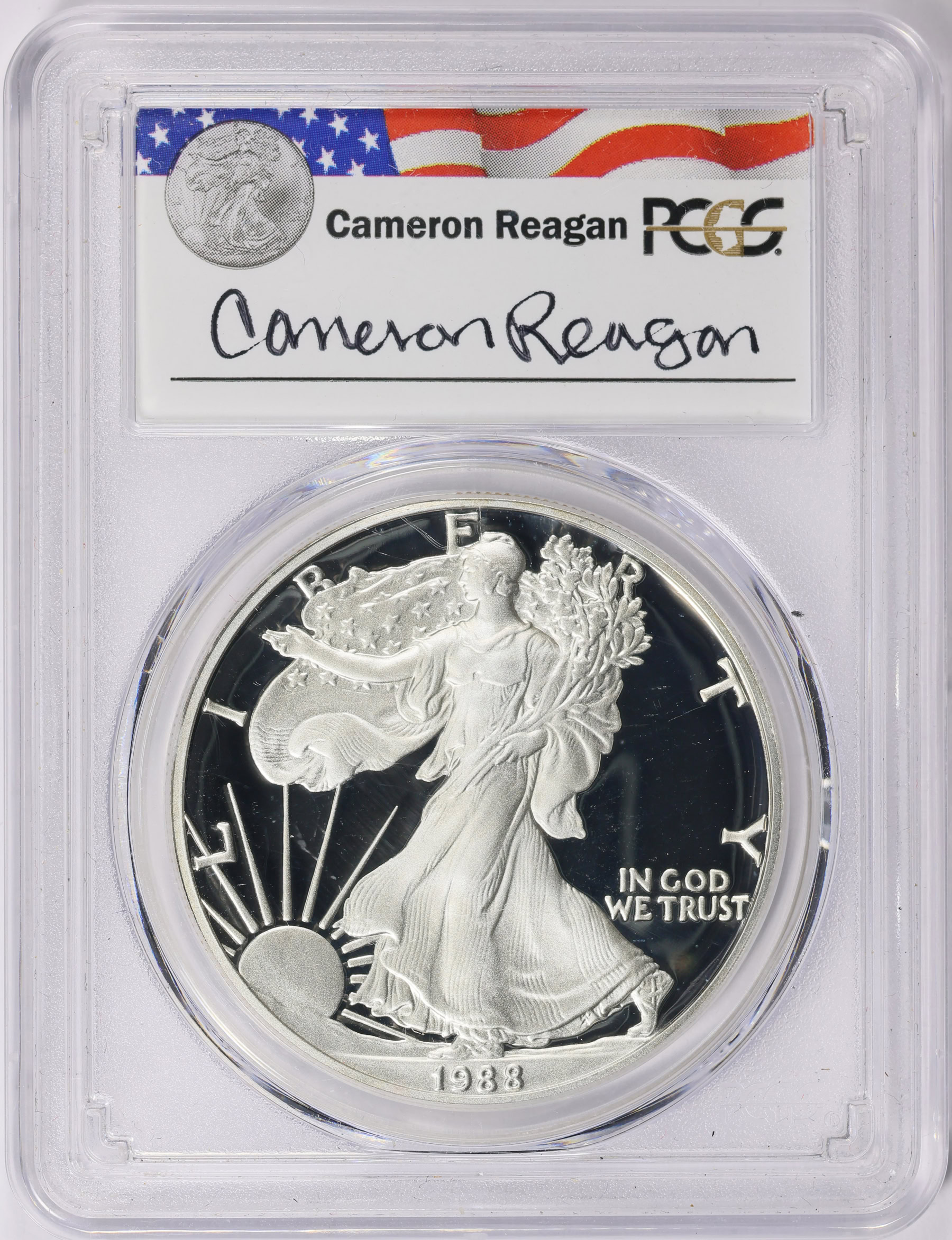 1988-S $1 Silver Eagle Reagan Legacy Series PCGS Proof-69 DCAM (Cameron Reagan Signed Label ...