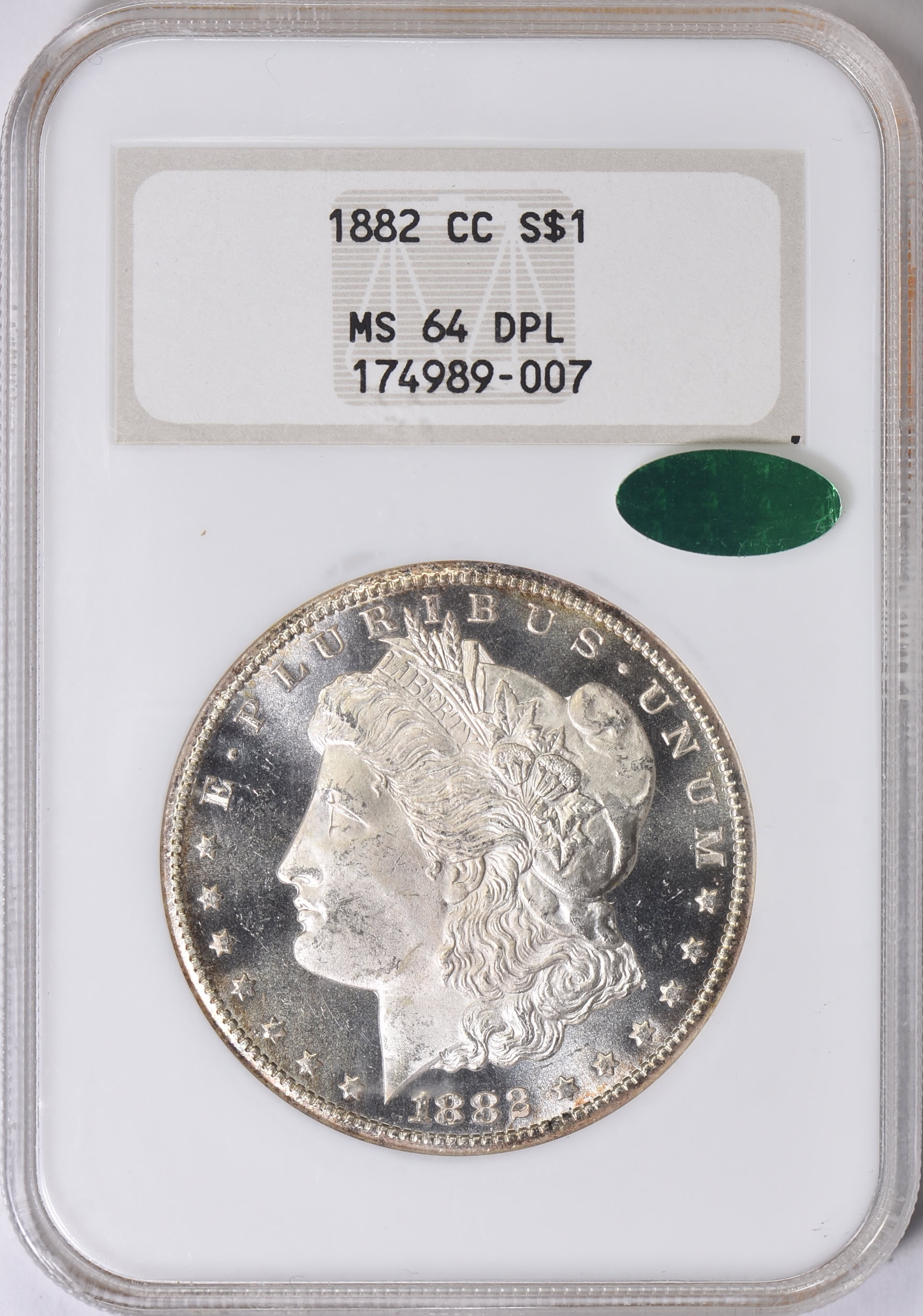 1882-CC Morgan Silver Dollar NGC MS-64 DMPL (CAC Green) (Item 1590174) | GreatCollections Coin ...
