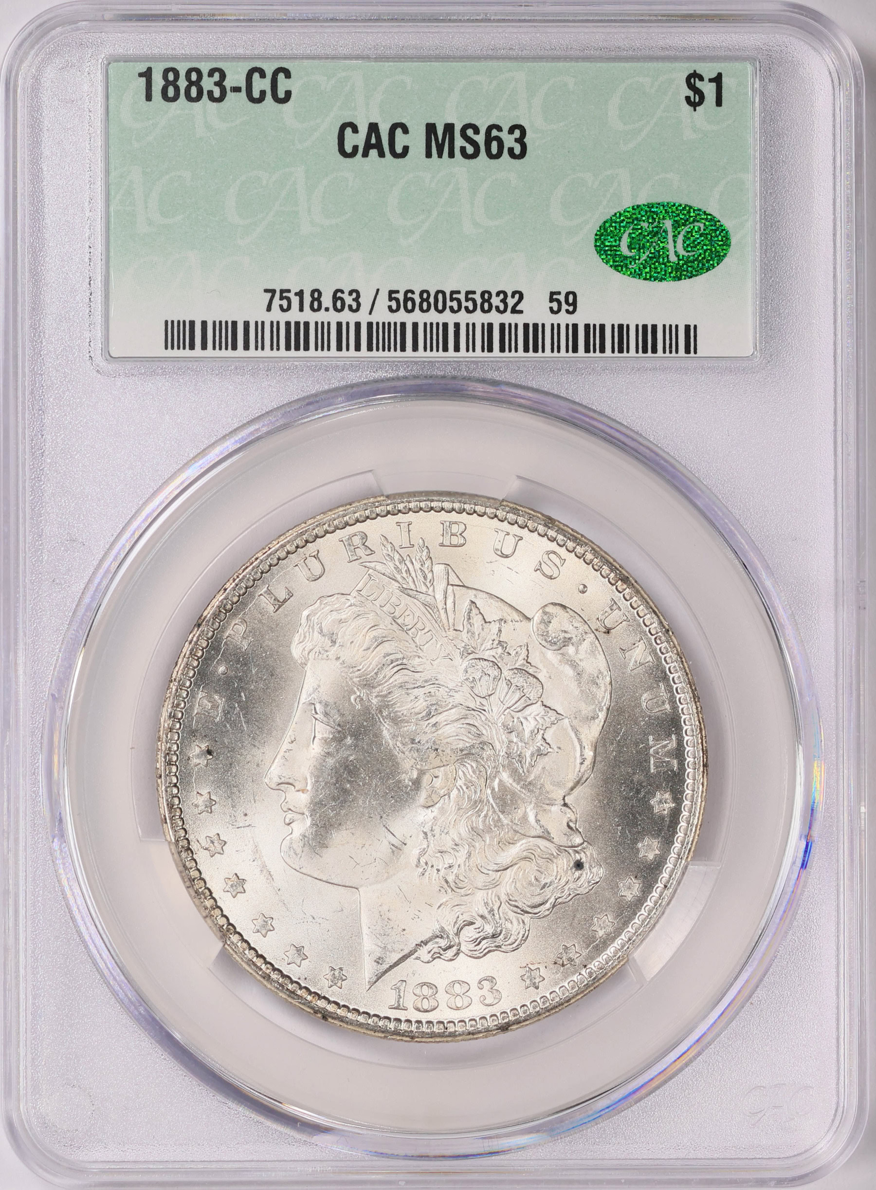 1883-CC Morgan Silver Dollar CACG MS-63 (Item 1590543) | GreatCollections Coin Auctions
