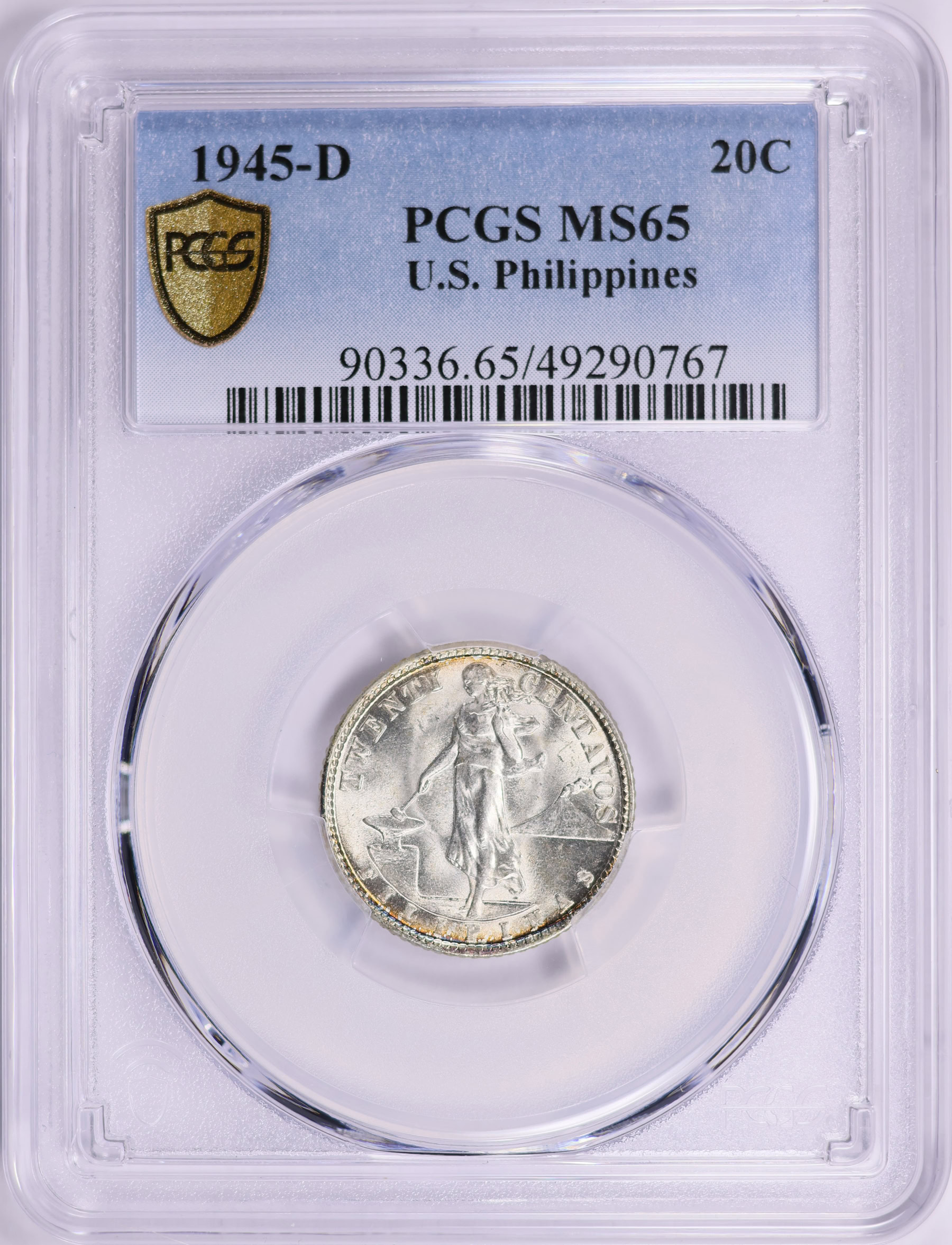 1945-D U.S. Philippines Twenty Centavos PCGS MS-65 (Toned) (Item ...