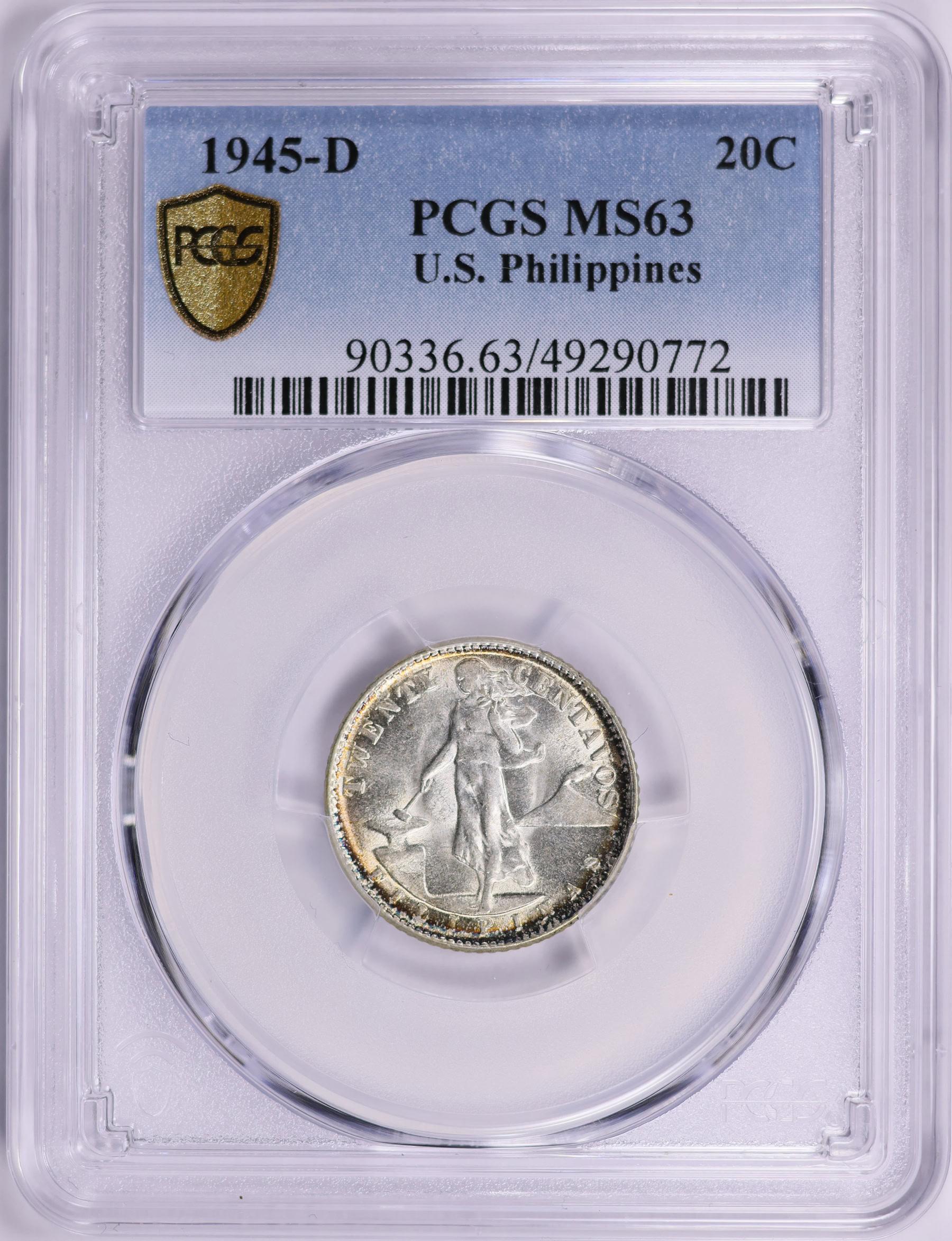 1945-D U.S. Philippines Twenty Centavos PCGS MS-63 (Toned) (Item ...