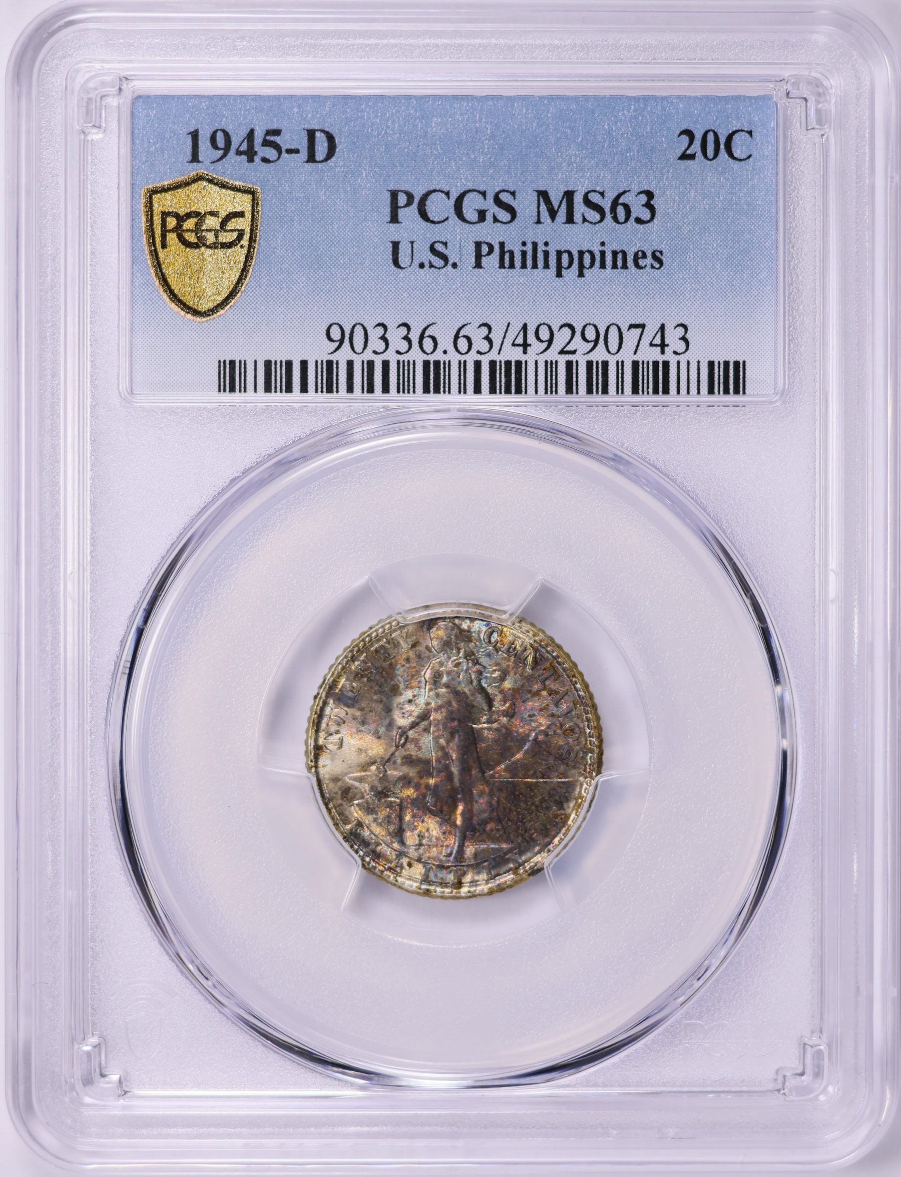 1945-D U.S. Philippines Twenty Centavos PCGS MS-63 (Toned) (Item 1590575) | GreatCollections ...