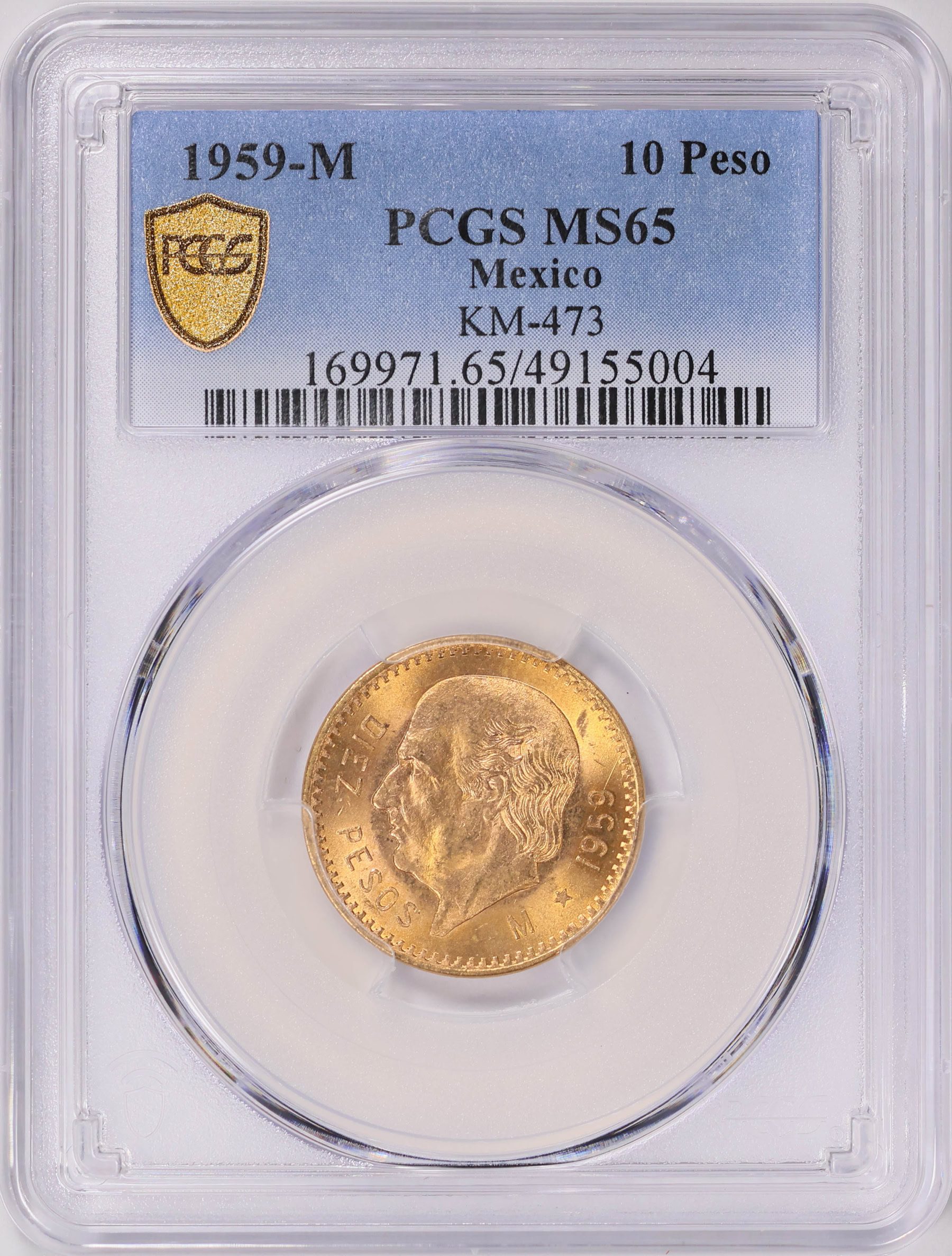 Mexico 1959-M Gold 10 Pesos KM-473 PCGS MS-65 (AGW = 0.2411 Oz.) (Item 1590866 ...