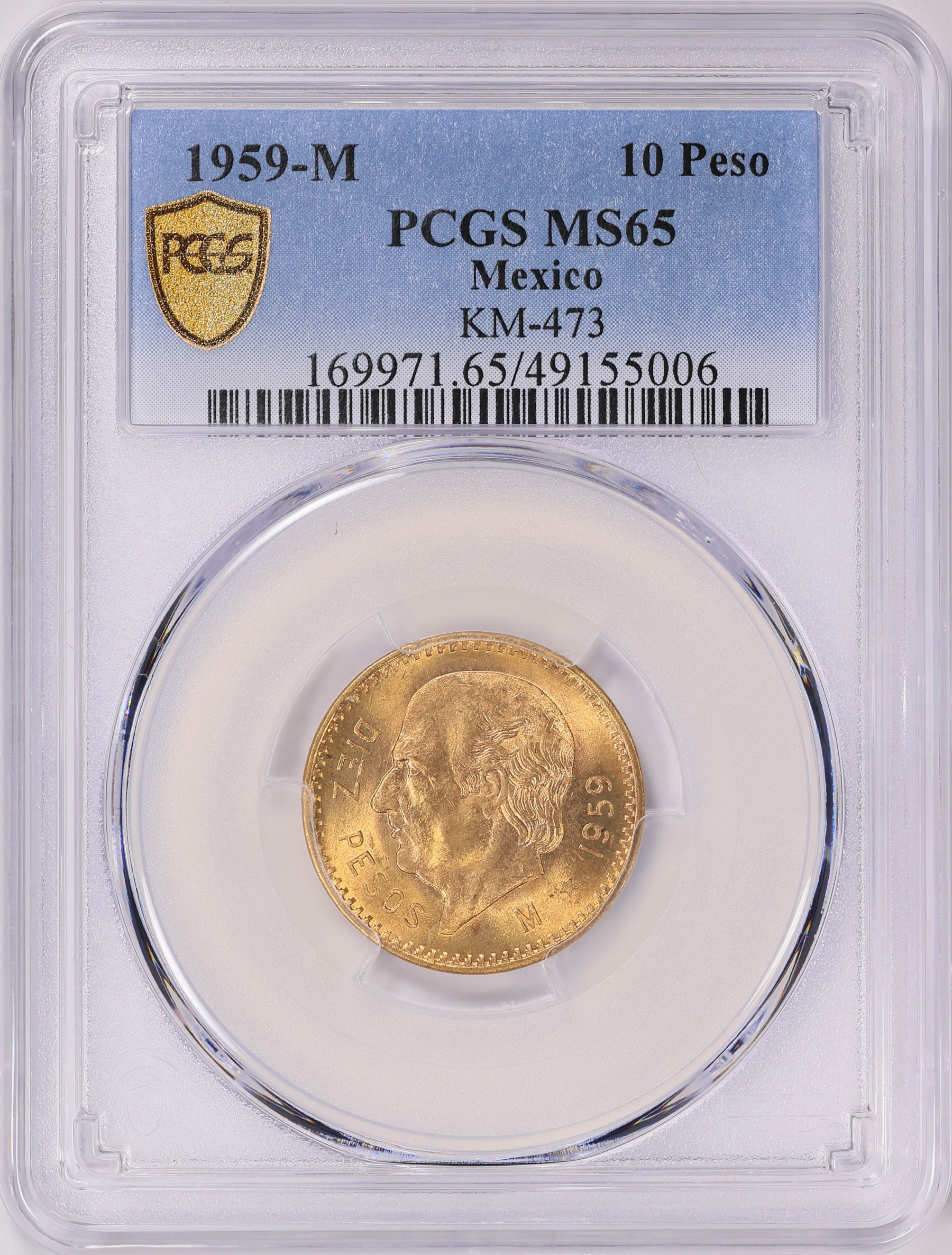 Mexico 1959-M Gold 10 Pesos KM-473 PCGS MS-65 (AGW = 0.2411 Oz.) (Item 1590868 ...