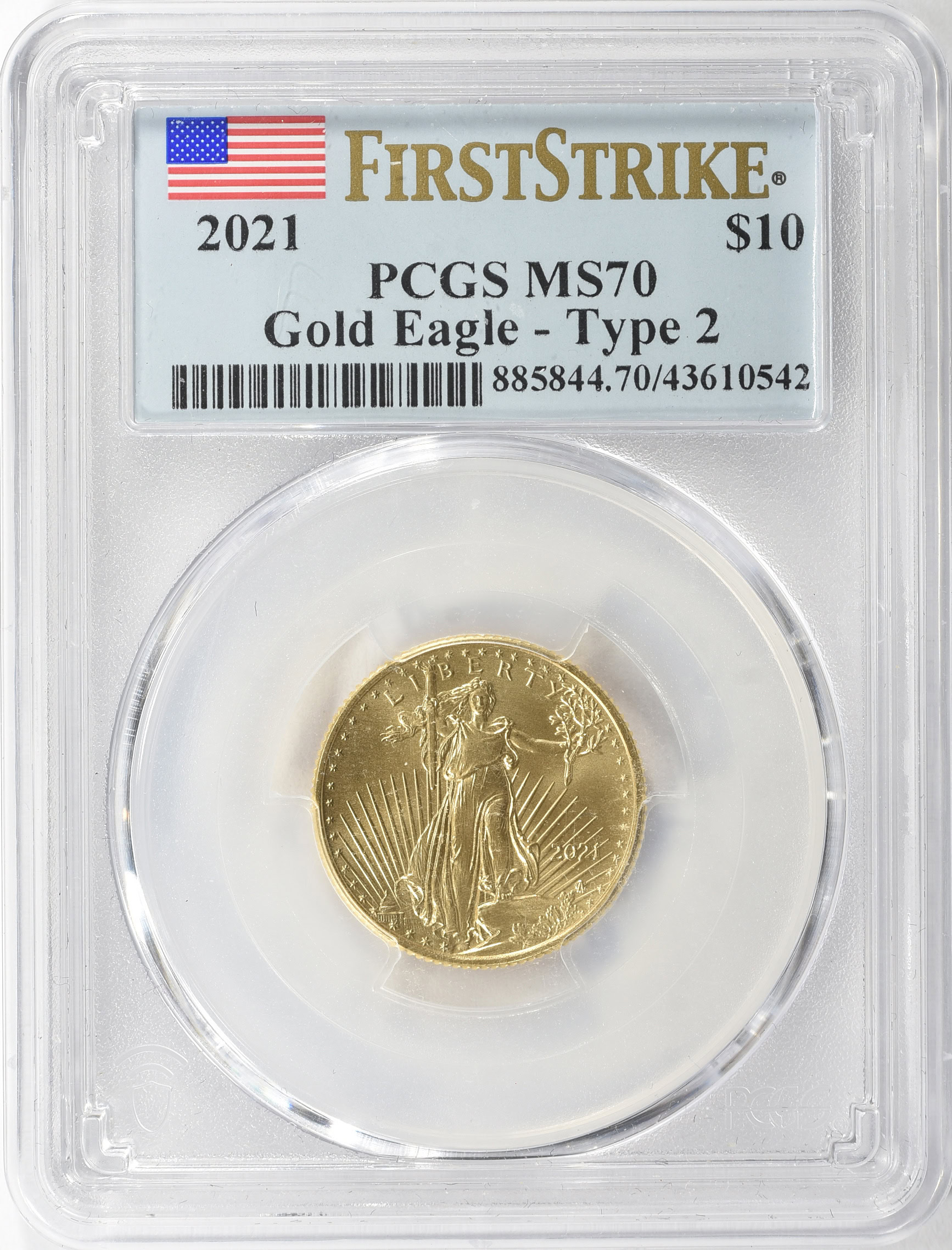 2021 $10 Quarter-Ounce Gold American Eagle Type 2 First Strike PCGS MS-70 (Item 1591007 ...
