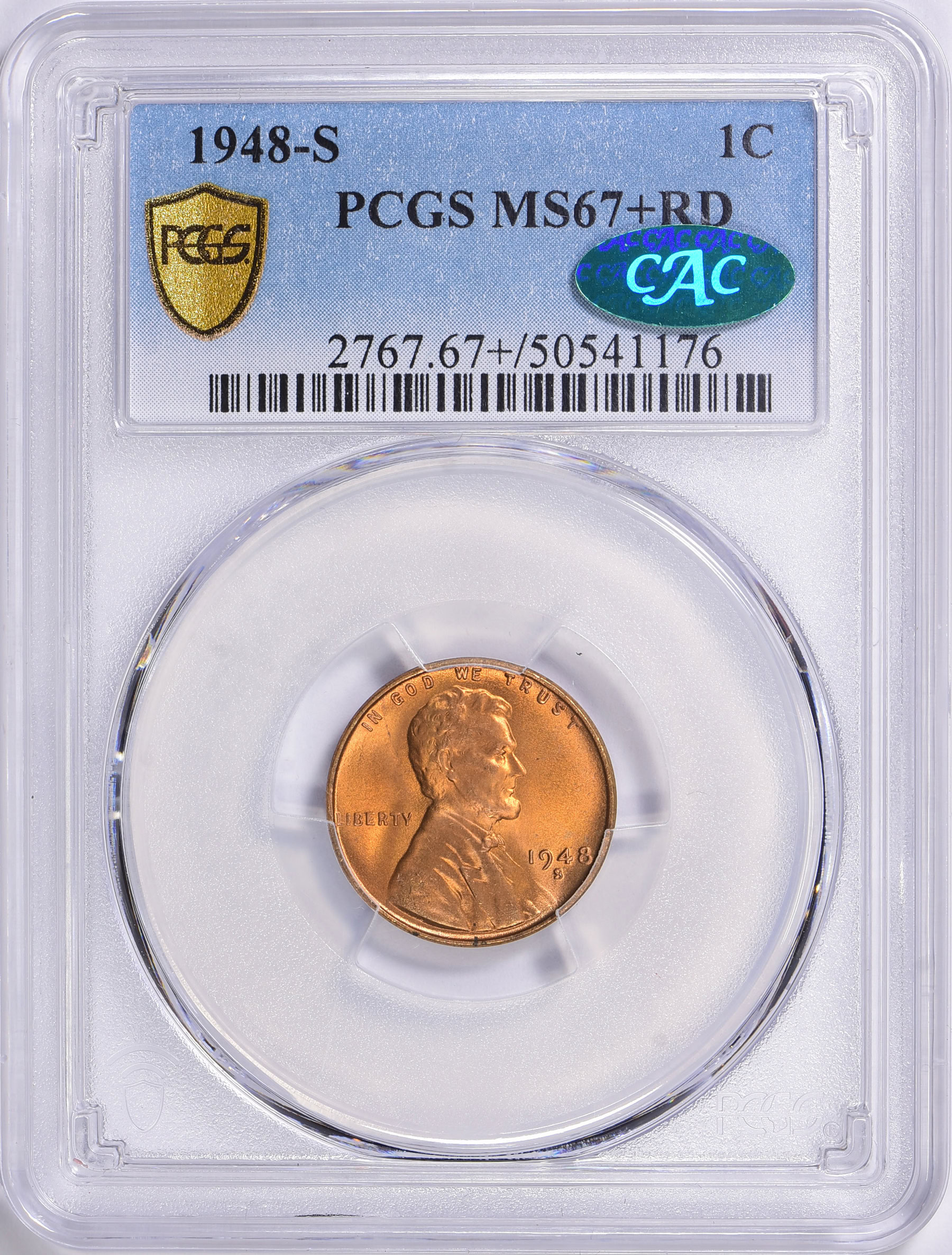 1948-S Lincoln Cent PCGS MS-67+ RD (CAC Green) (Item 1591029) | GreatCollections Coin Auctions
