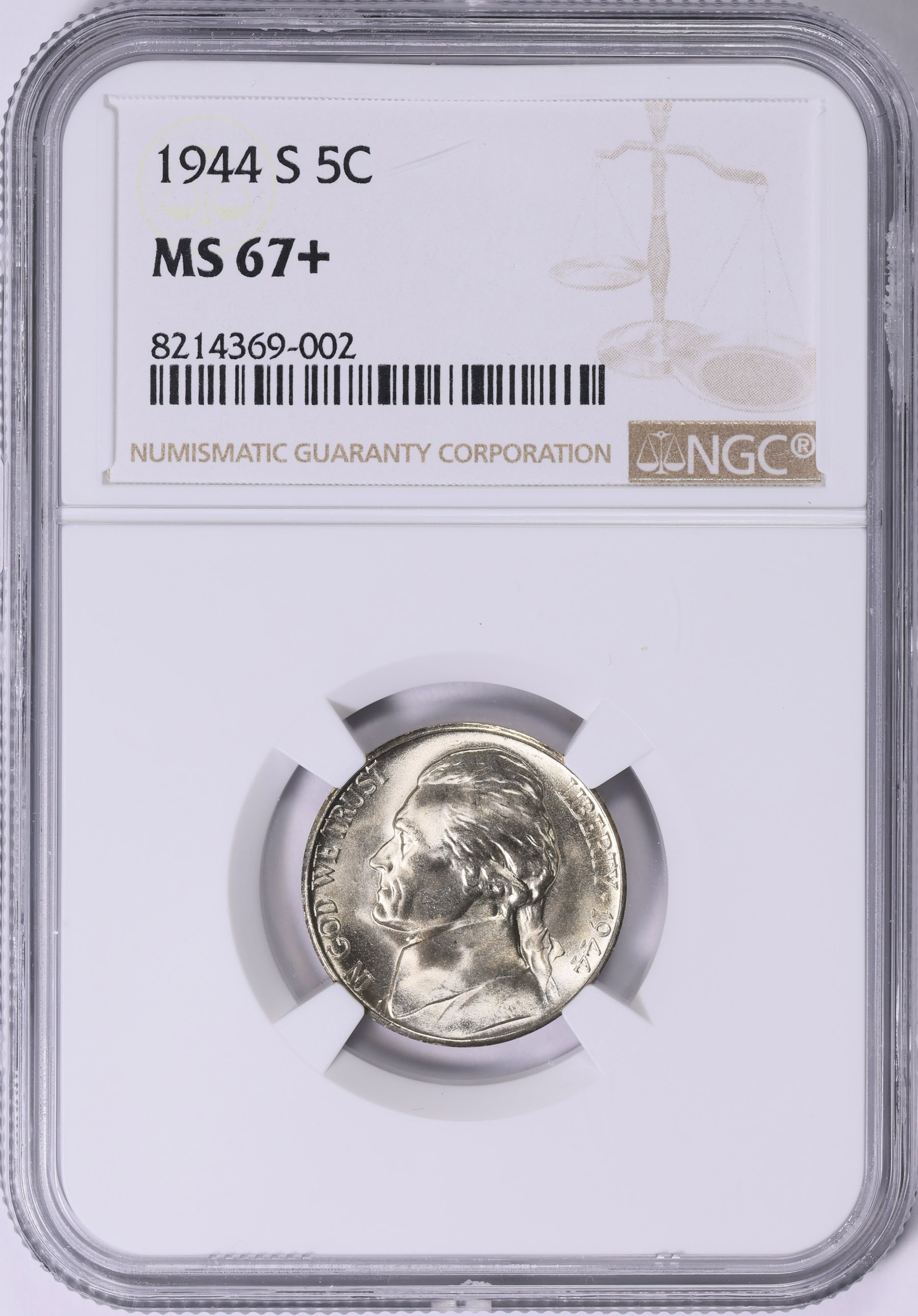 1944-S Jefferson Nickel NGC MS-67+ (Item 1591038) | GreatCollections Coin Auctions